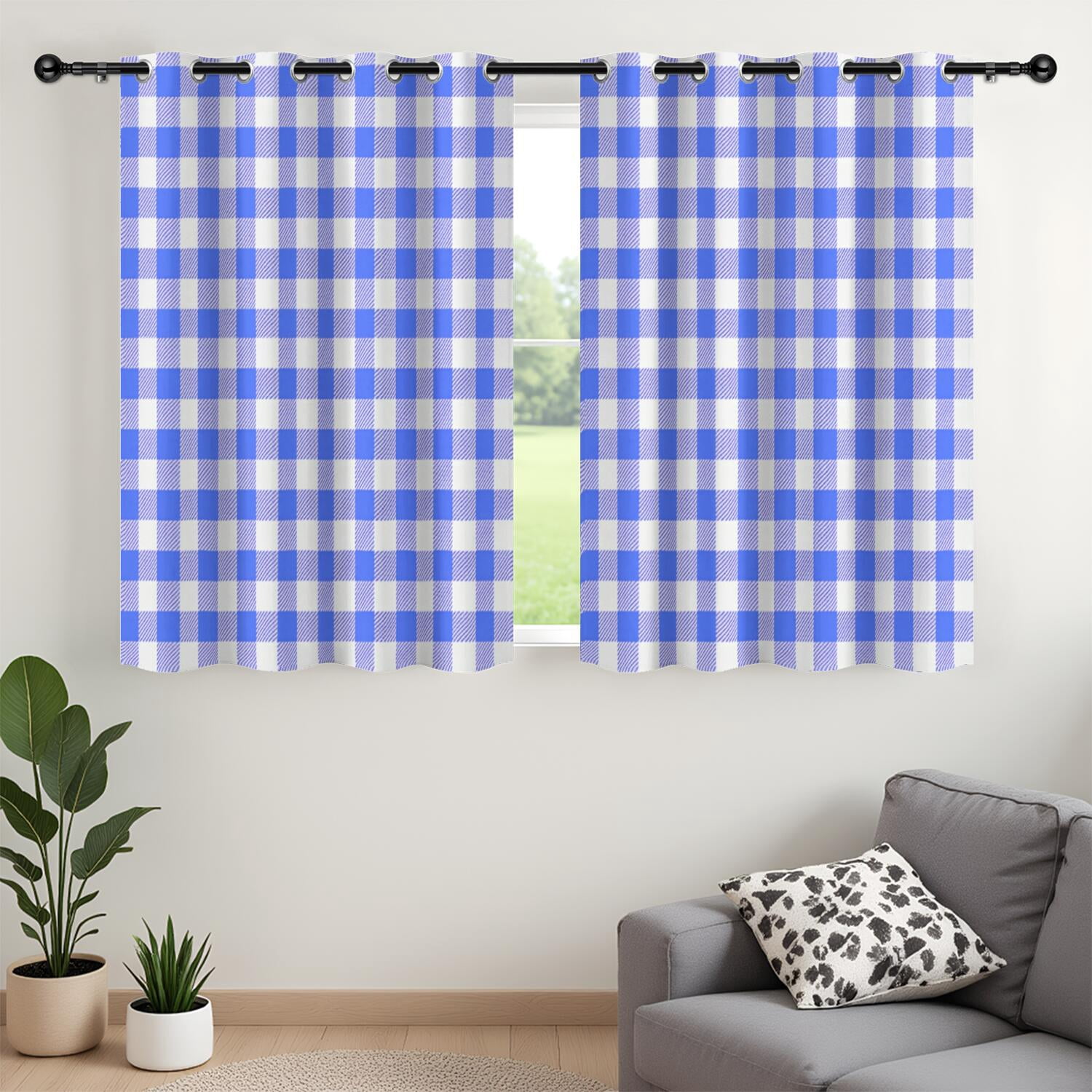 Blue and White Checkered Pattern Blackout Curtains,Triple Weaved Fabric ...