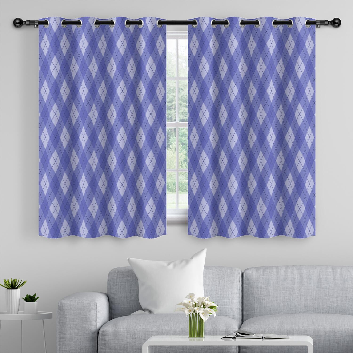 Blue and White Checkered Pattern Blackout Curtains,Triple Weaved Fabric ...