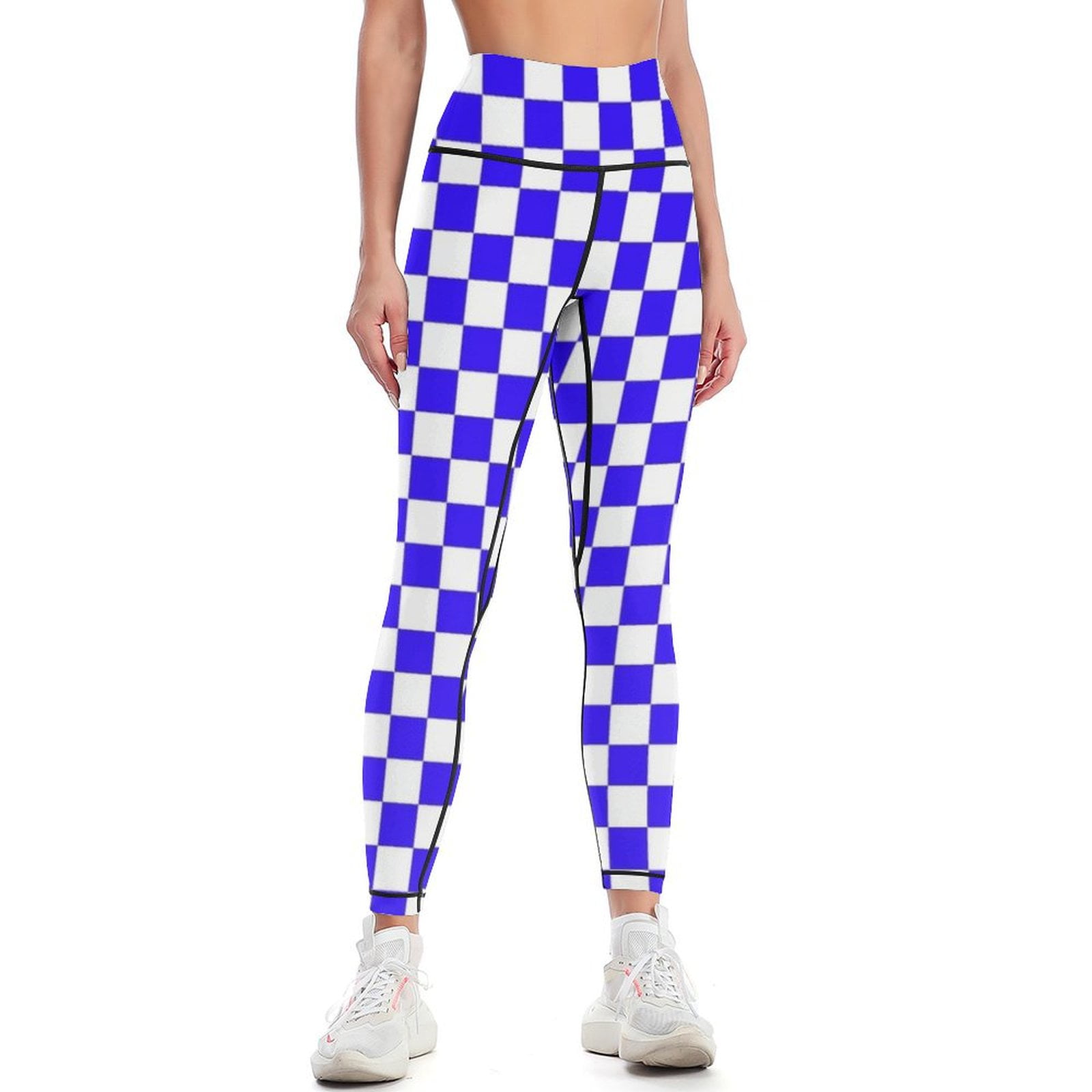 Blue and White Checkered Pattern Leggings sports woman gym Women ...
