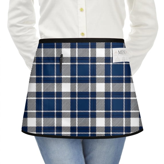 Blue and White Checkered Pattern Server Half Apron with Pockets,22.8 X ...