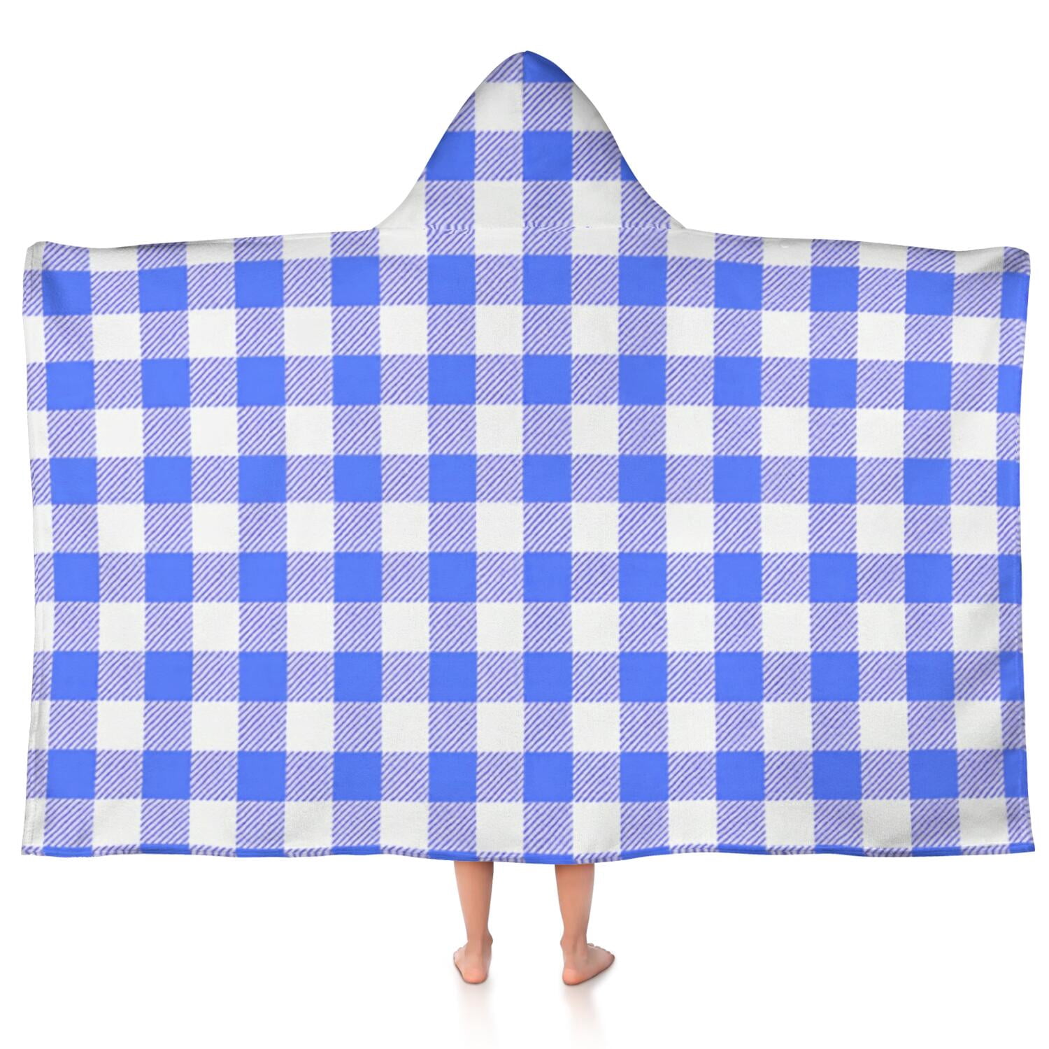Blue and White Checkered Pattern Teens Hooded Bath Towel Wrap for Ages ...