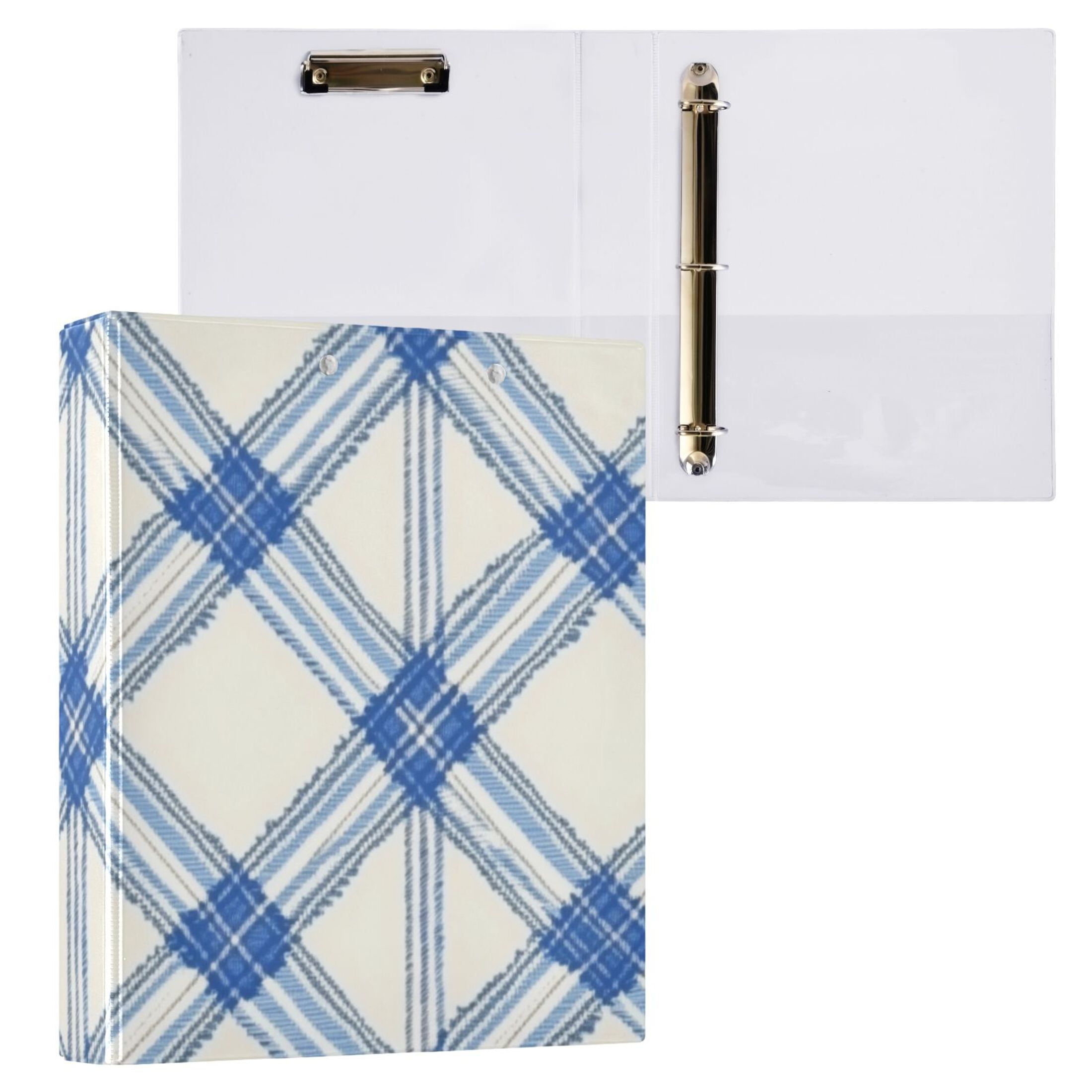 Blue and White Diagonal Plaids Pattern Round Ring Binder 3 Rings 1.5 ...