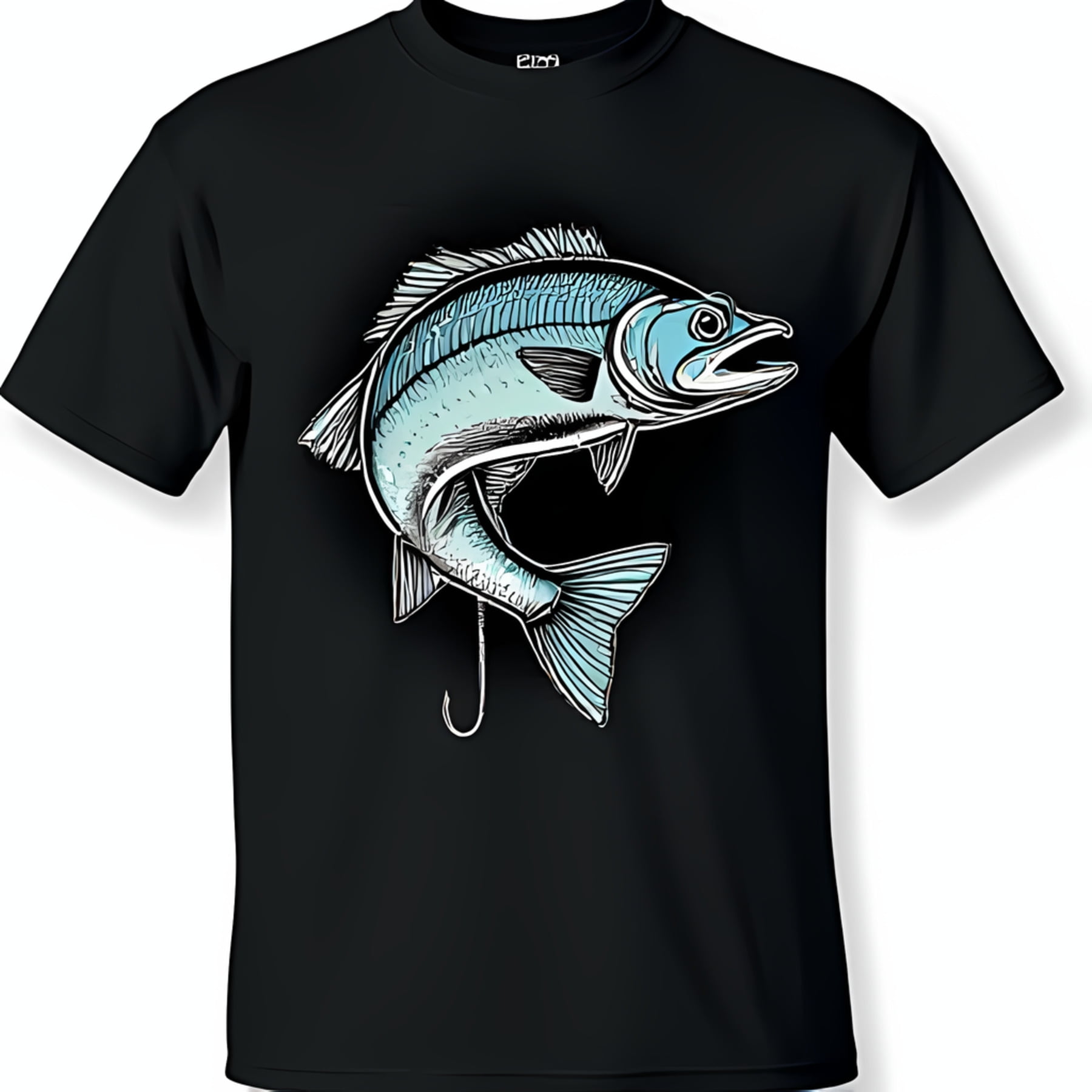 Blue and White Fish Graphic Black T-Shirt - Walmart.com
