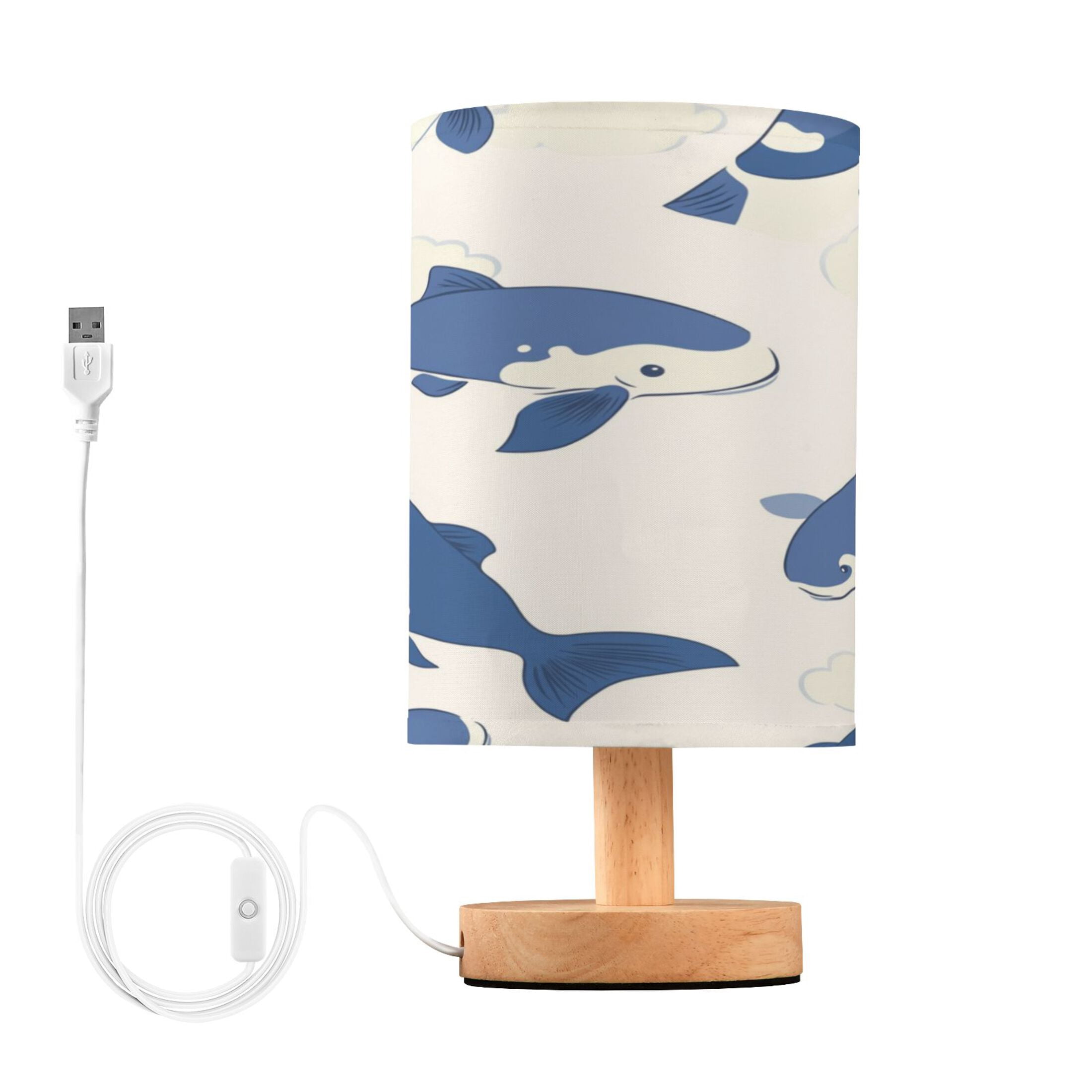 Blue and White Fish Small Lamp Printed Gifts Table Lamp USB Bedside ...