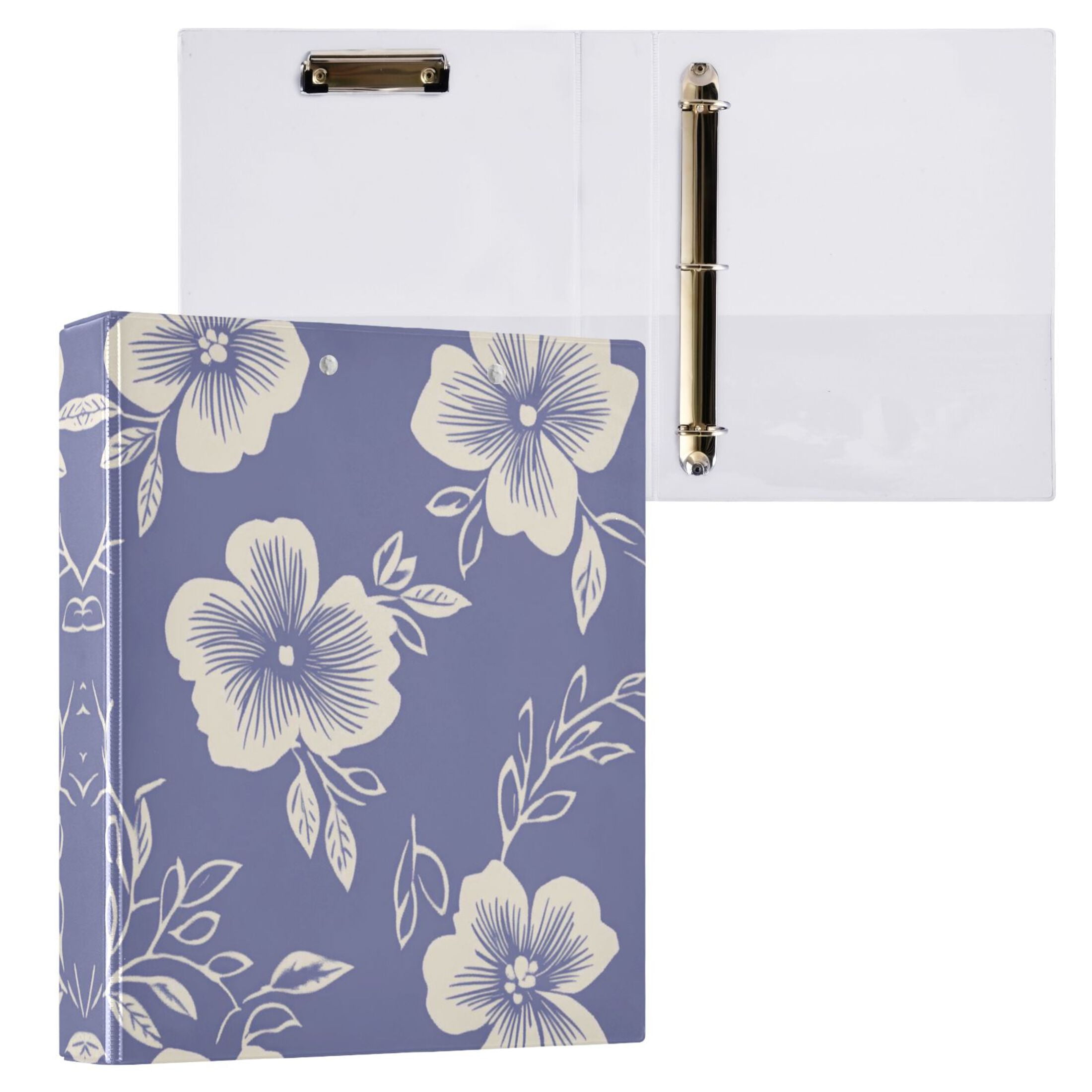Blue and White Floral 3 Ring Hardcover Binders 1.5in Round Rings for ...