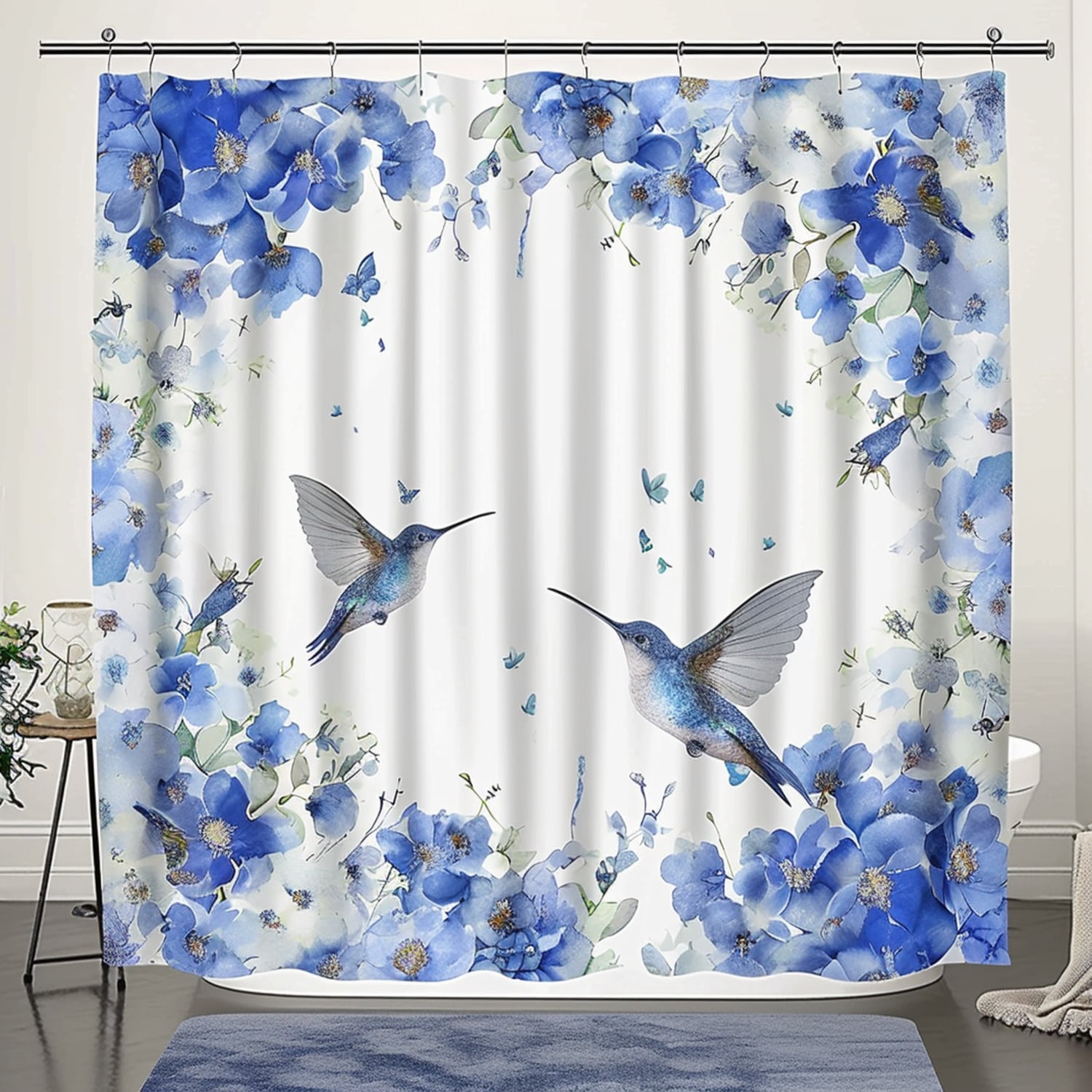 Blue And White Floral Hummingbirds And Butterflies Bathroom Set Ching