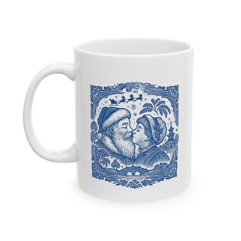 Blue and White Floral Kissing Santa and Mrs. Clause Mug - Walmart.com