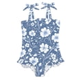 Blue and White Flowers Pattern Girls' One-Piece Swimsuit Bowknot Tie ...