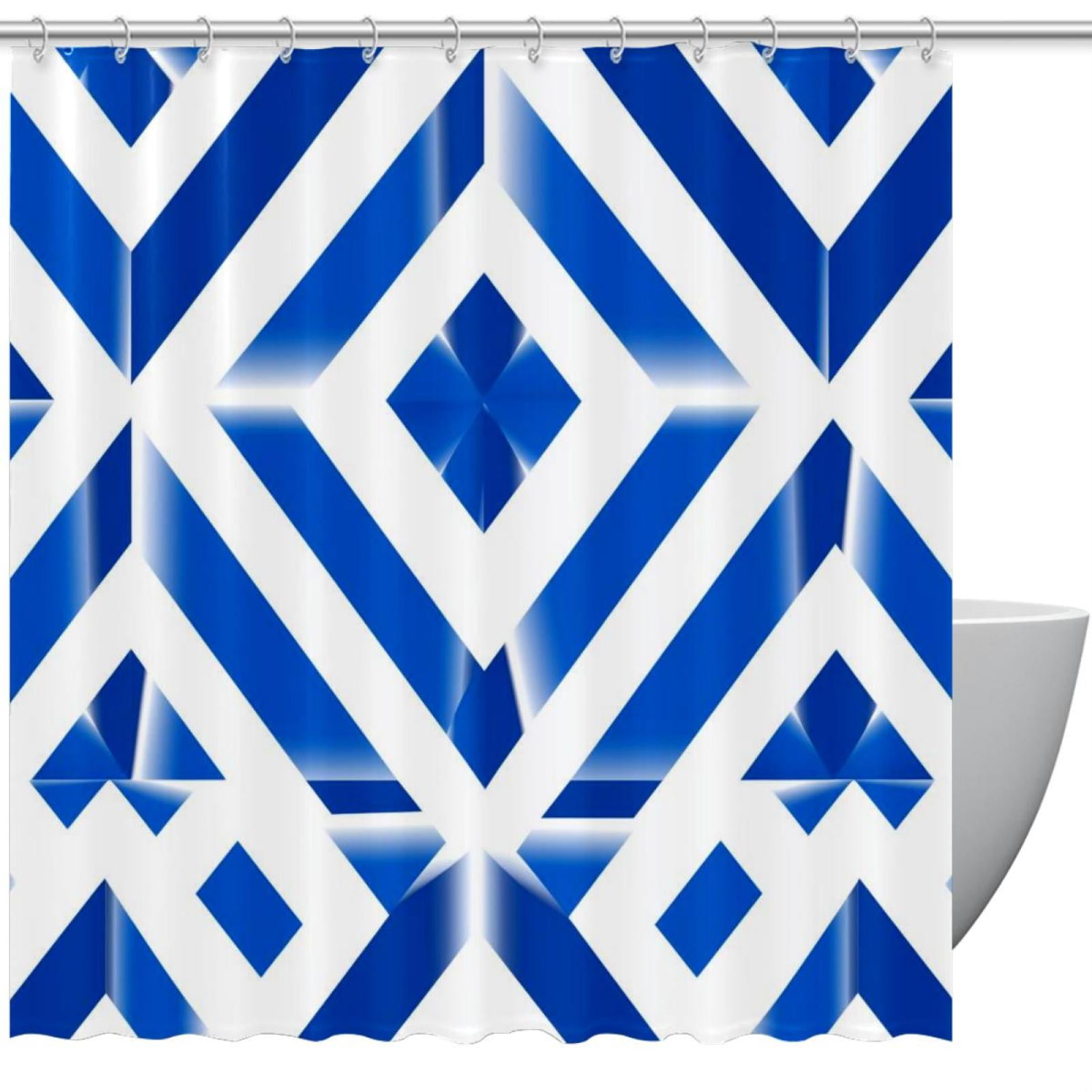 Blue And White Geometry Shower Curtain Waterproof Bathroom Curtain With