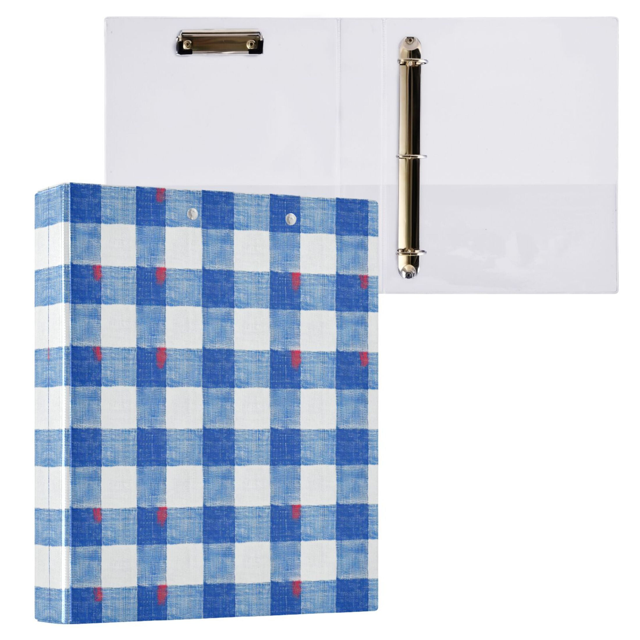 Blue and White Gingham 3 Ring Hardcover Binders 1.5in Round Rings for ...
