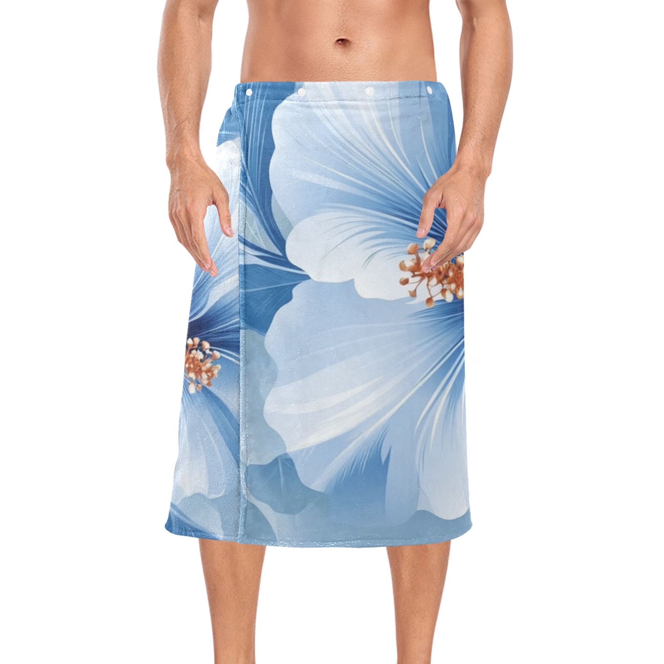 Blue and White Hawaiian Style Floral Men's Bath Towel Adjustable Spa ...