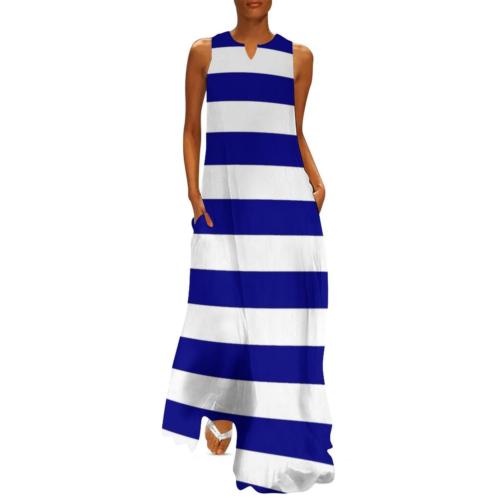 Blue and White Horizontal Stripes Long Dress Evening gown summer dress ...