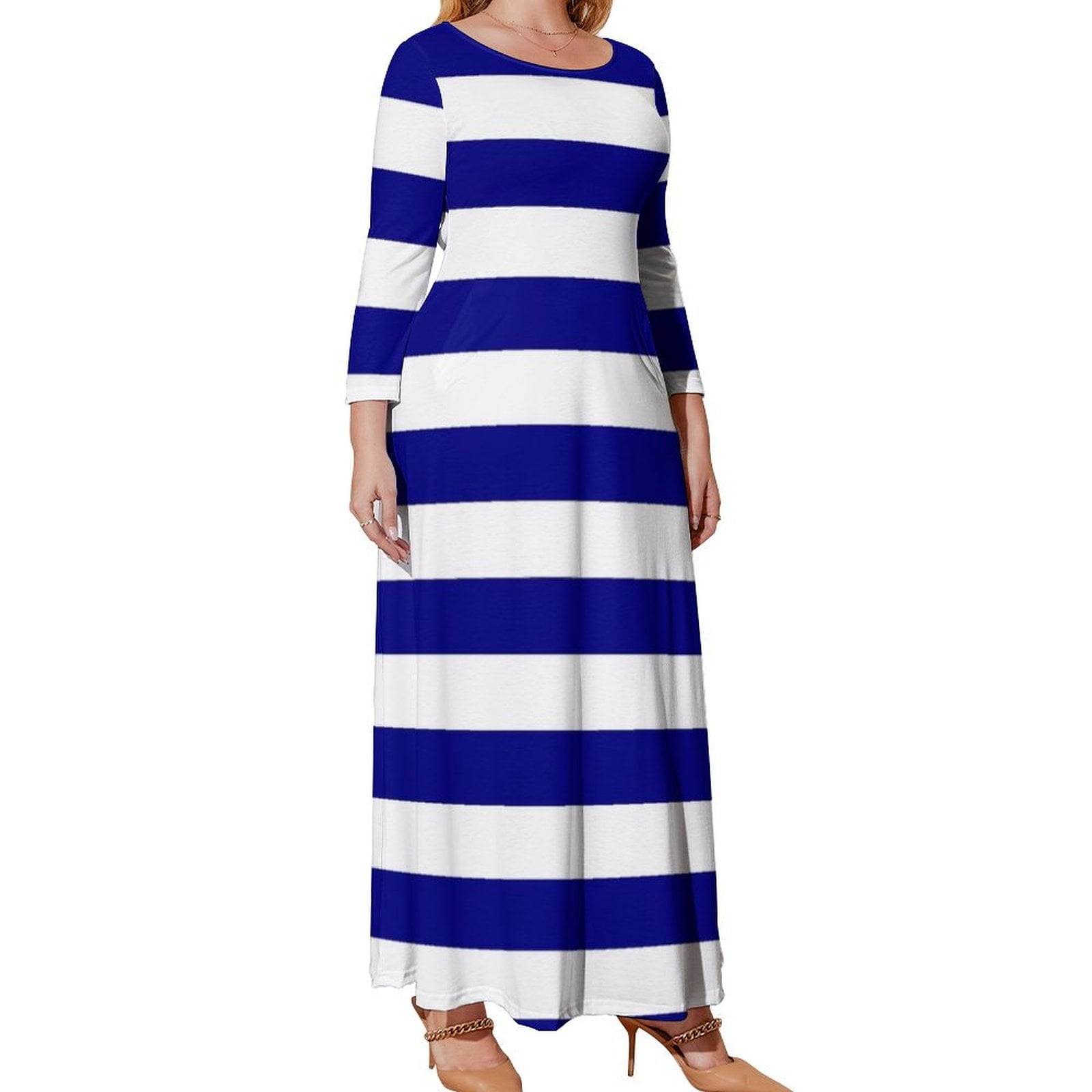 Blue and White Horizontal Stripes Long Sleeved Dress Party dresses for ...