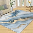 Blue and White Marble Rugs for Bedroom, Gold Texture Area Rug, Modern ...