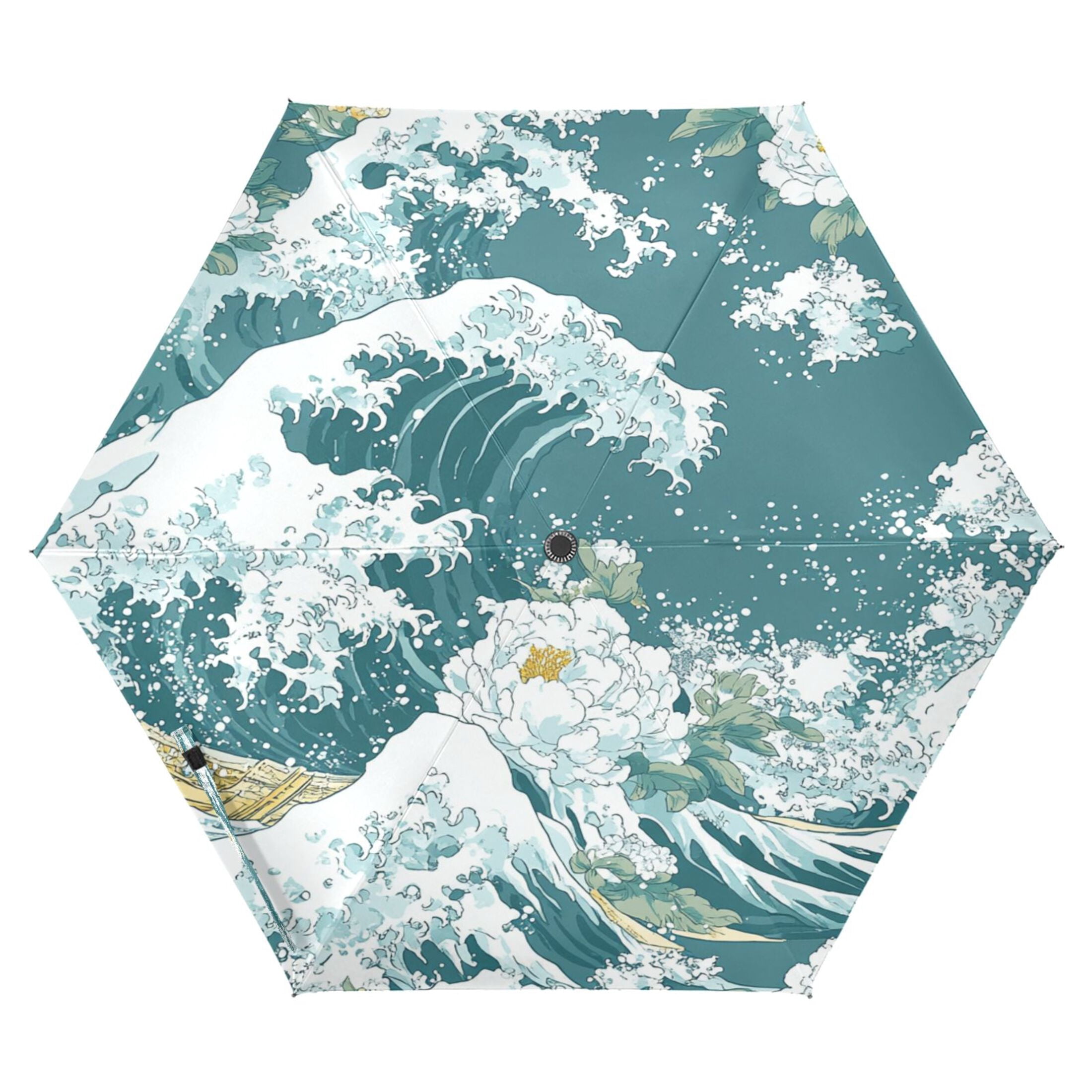 Blue and White Ocean Wave Folding Umbrella UV50+ Waterproof Sun ...