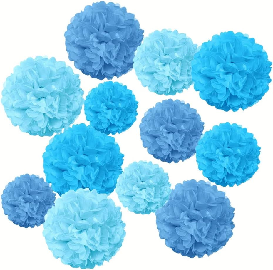 Blue and White Paper Pom Poms,Blue White Tissue Pom Poms Hanging ...