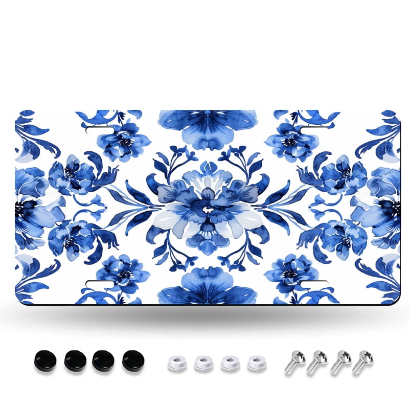 Blue and White Pattern License Plate Frame, Decorative Novelty License ...