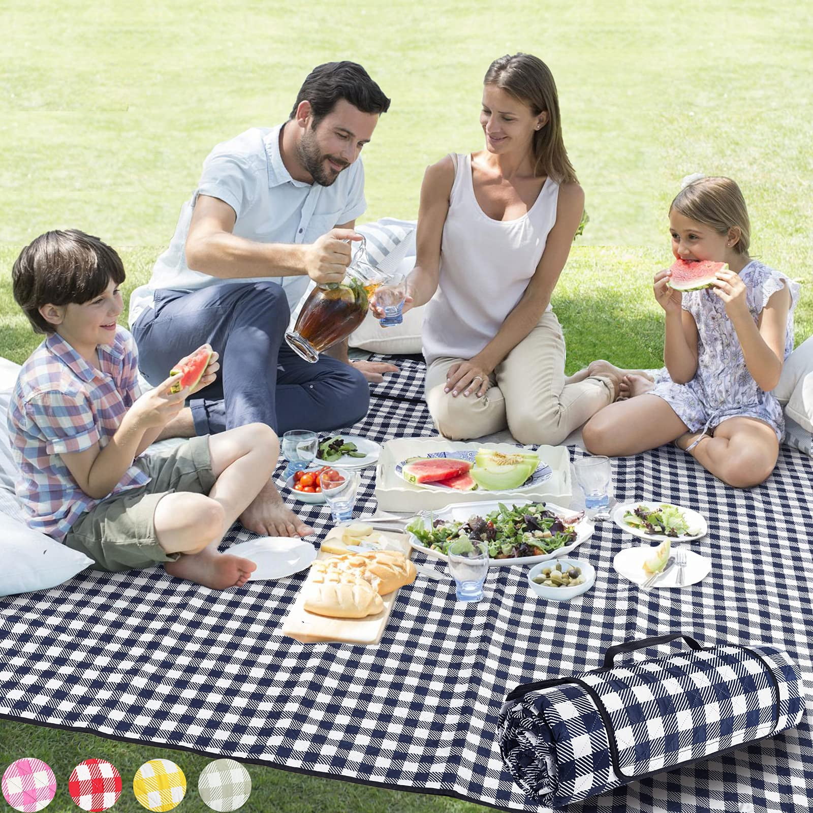 Blue and White Picnic Blanket, 80''x80'' Extra Large, Outdoor Camping ...