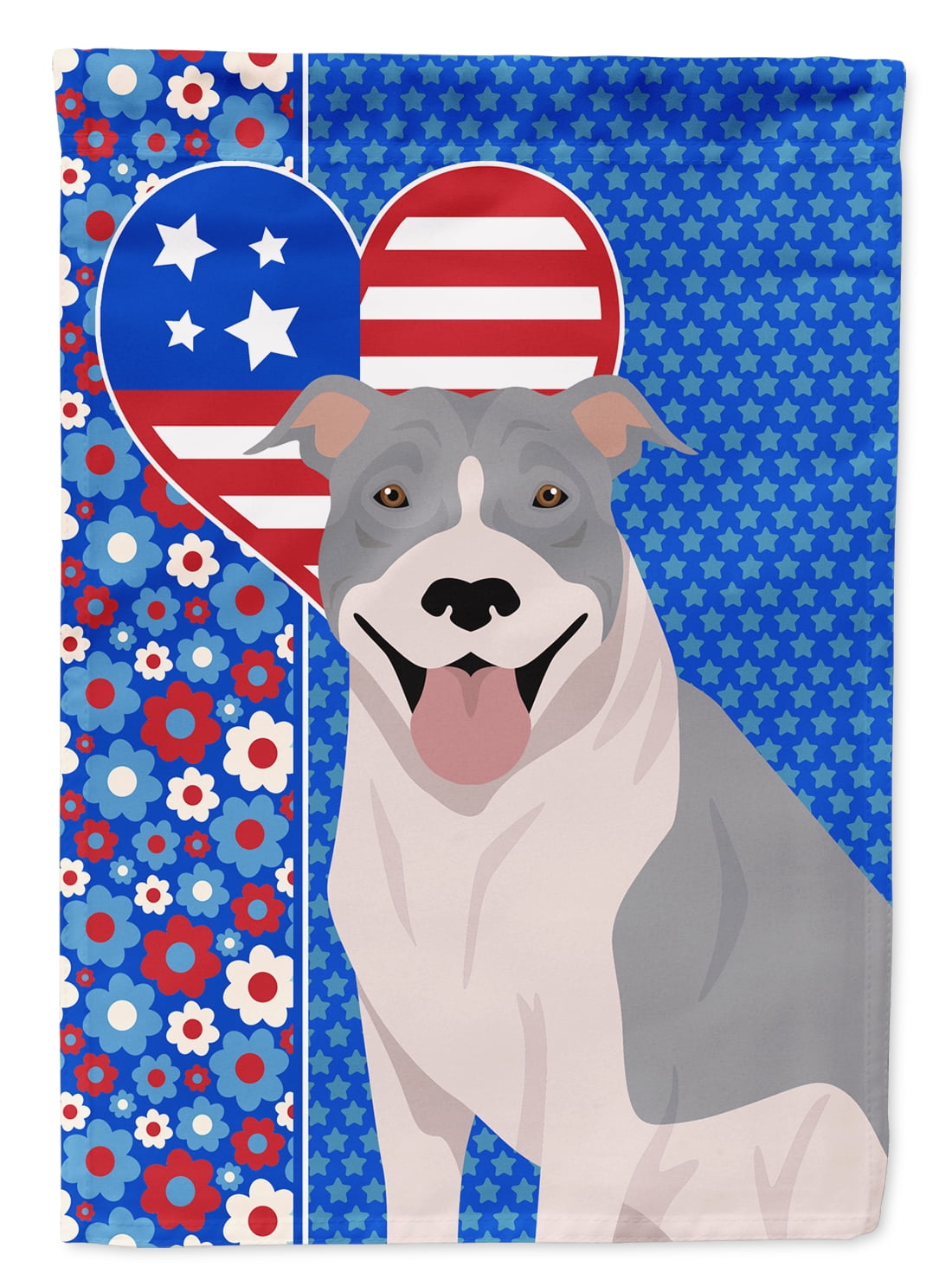 Blue and White Pit Bull Terrier USA American Flag Canvas House Size ...