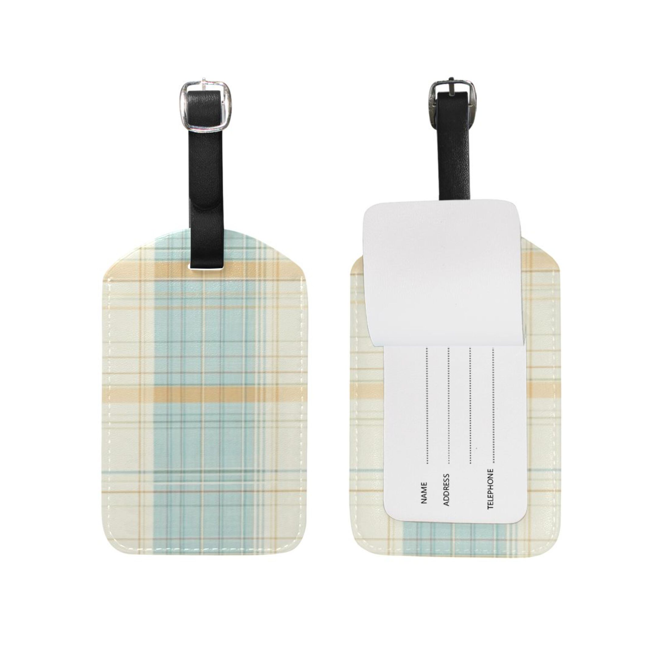 Blue and White Plaid Luggage Tags PU Leather Name ID Labels for ...