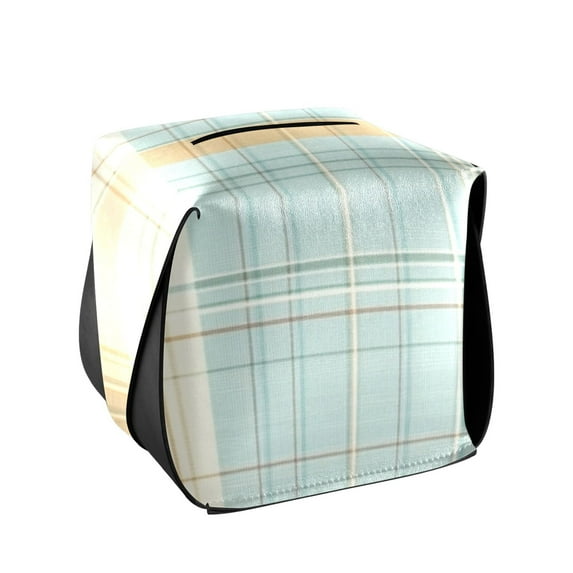 Blue and White Plaid Tissue Box Cover Leather Square Rectangle Tissue ...