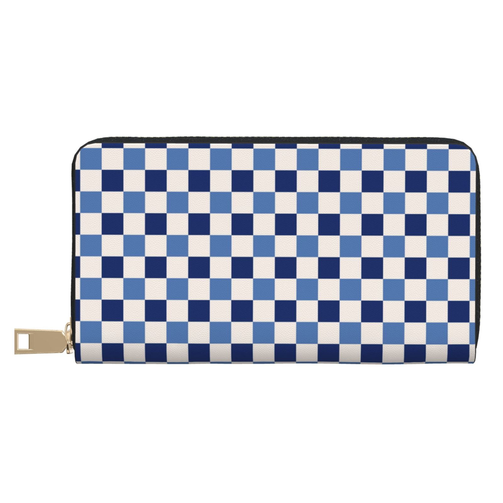 Blue and White Plaid Wallet Women, Leather Bifold Multi Card Wallet ...