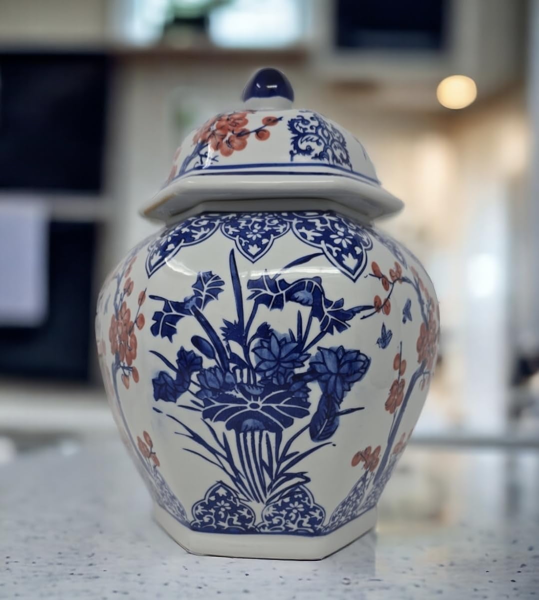 Blue and White Porcelain Ceramic Covered Floral Jar Vase, Food ...