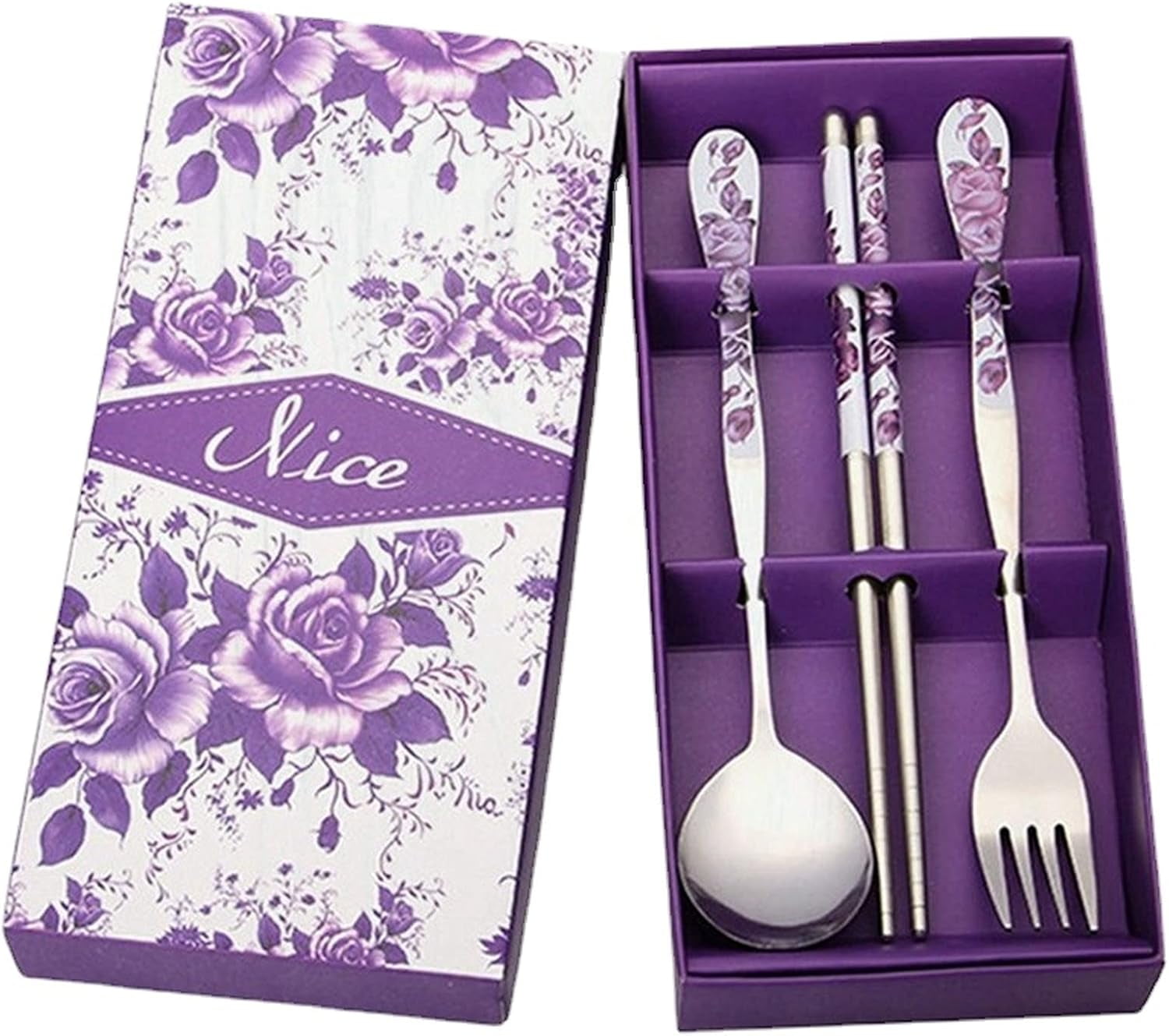 Blue and White Porcelain Cutlery Set Three-piece Set Stainless Steel ...