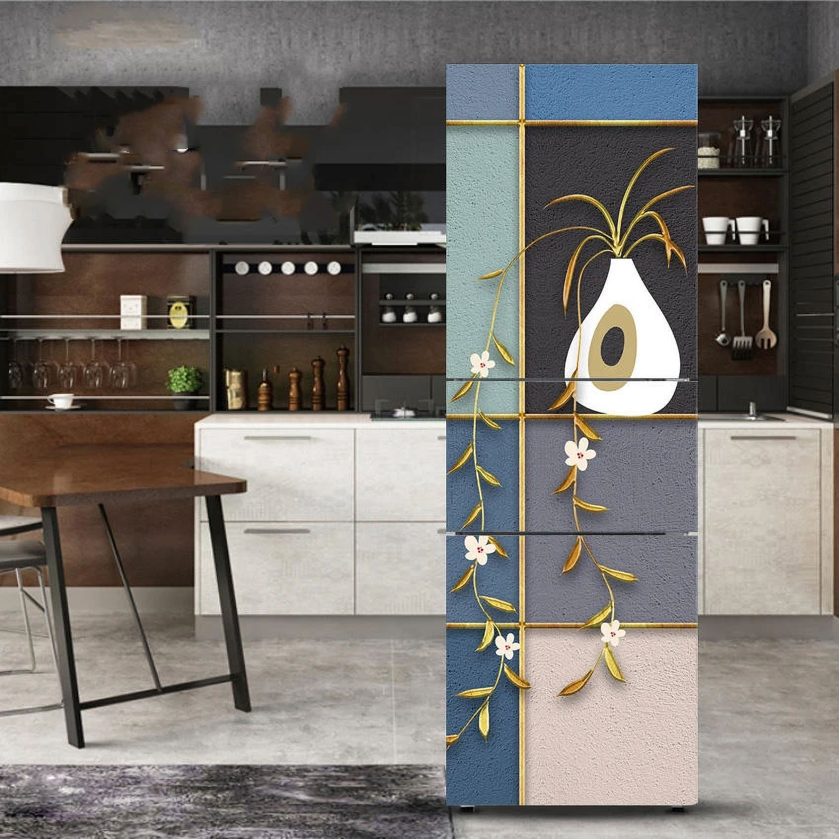 Blue and White Porcelain Flower Fridge Sticker Chinaware Refrigerator ...