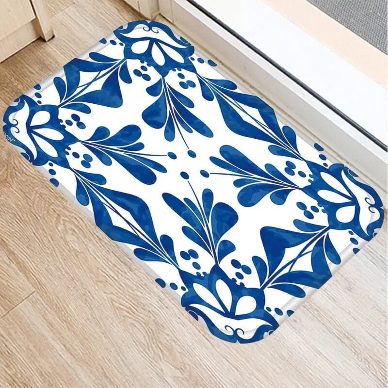Blue and White Porcelain Kitchen Entrance Door Mat Coral Velvet Carpet ...