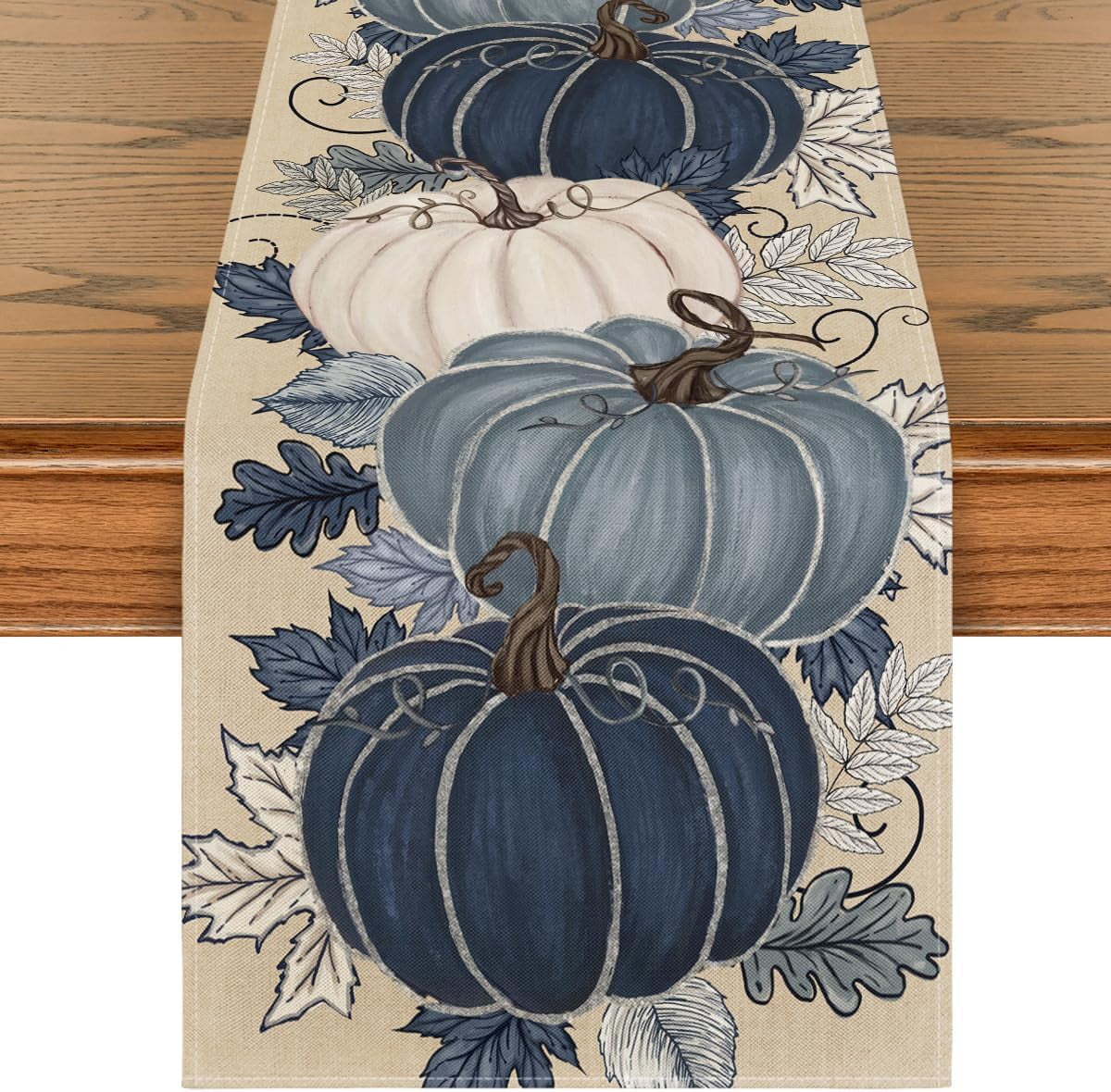 Blue and White Porcelain Pumpkin Ink 210 GSM Fall Table Runner ...