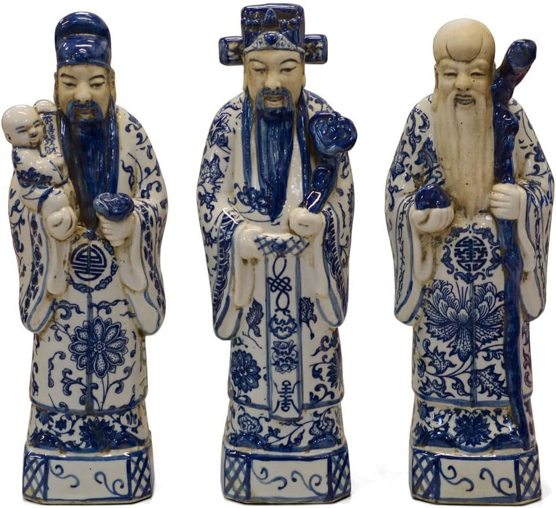 Blue and White Porcelain Three Gods Chinese Statue Set - Walmart.com
