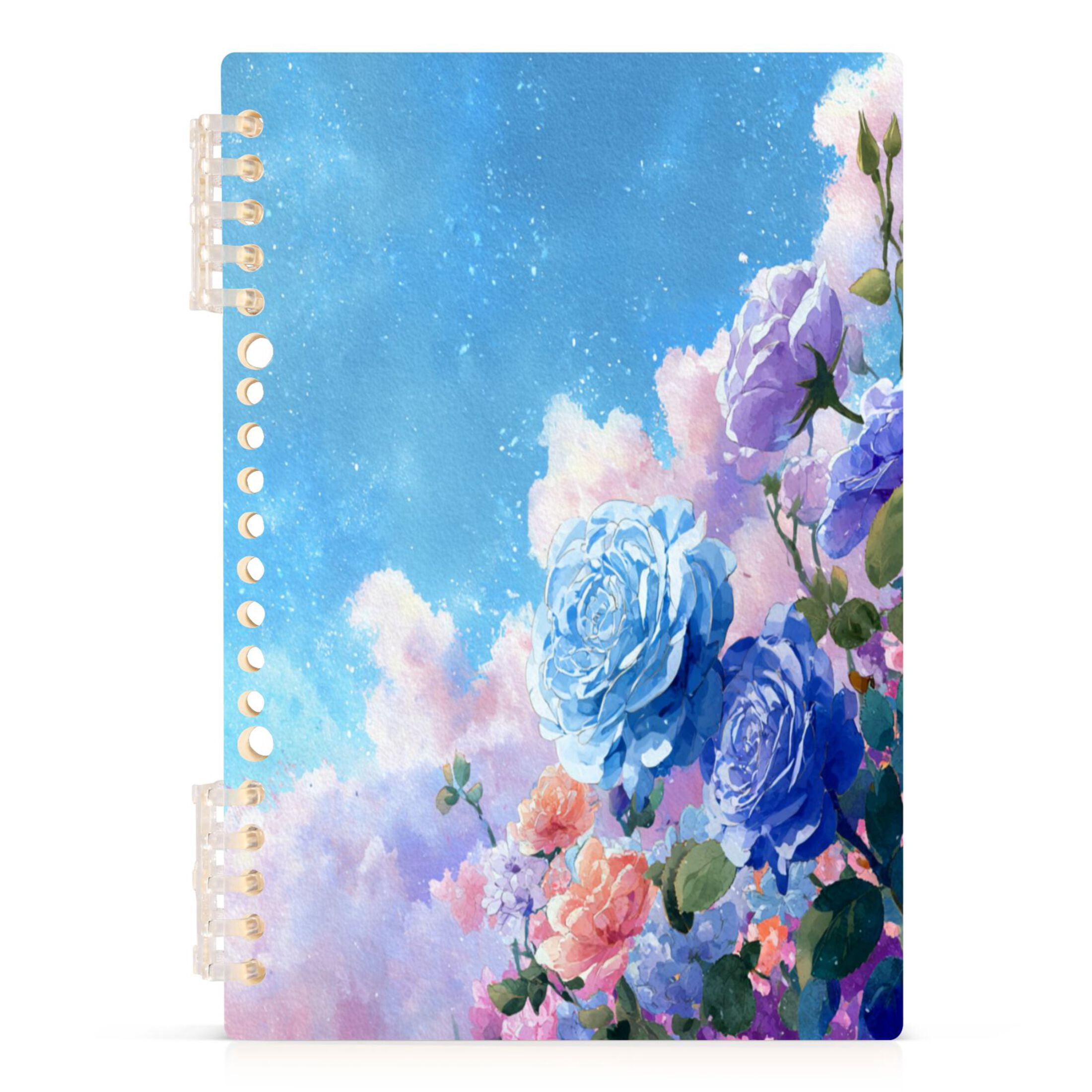 Blue and White Rose Notebook College Horizontal Grid Paper Ink Spill ...