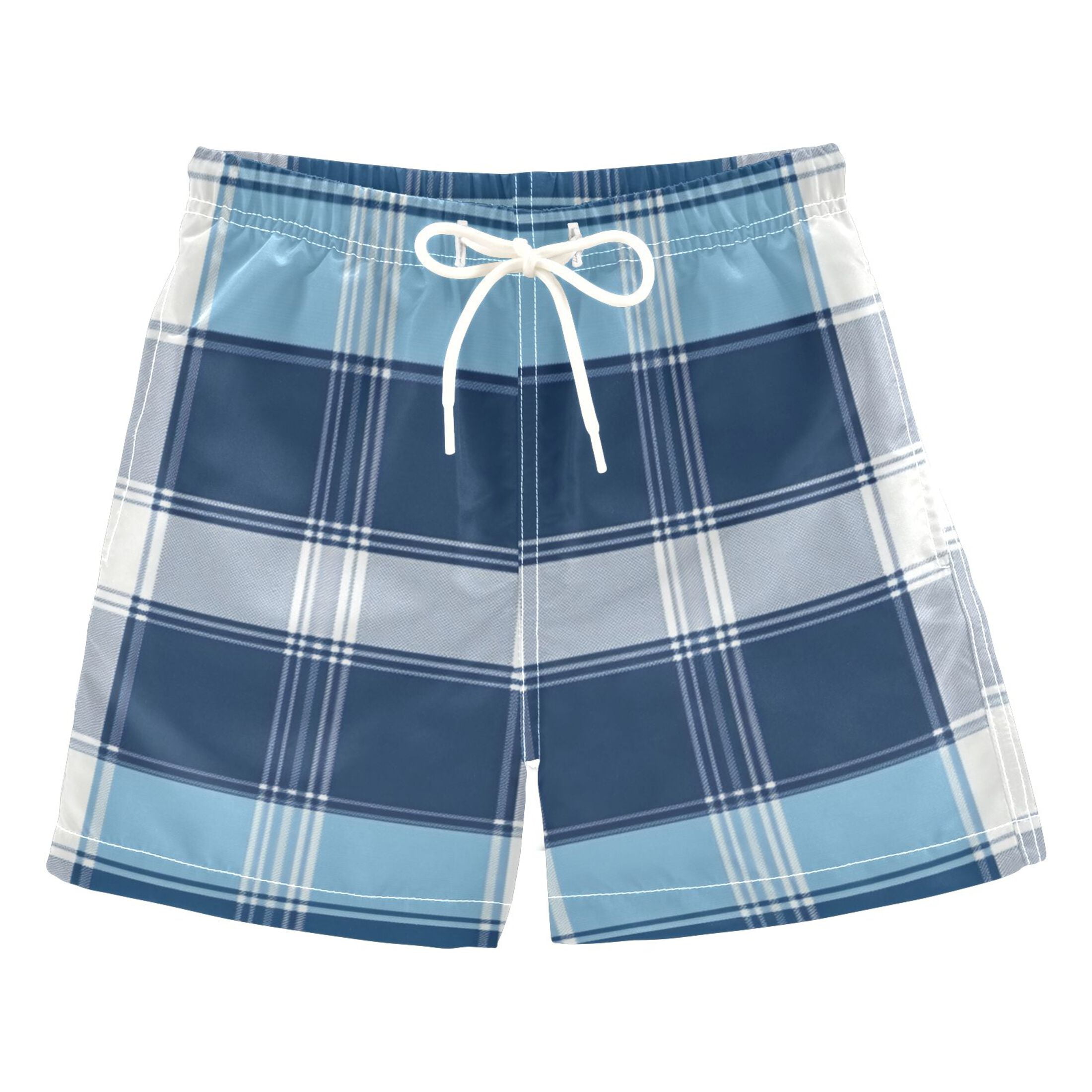 Blue and White Scottish Tartan Plaid Boys' Swim Trunks Board Shorts ...