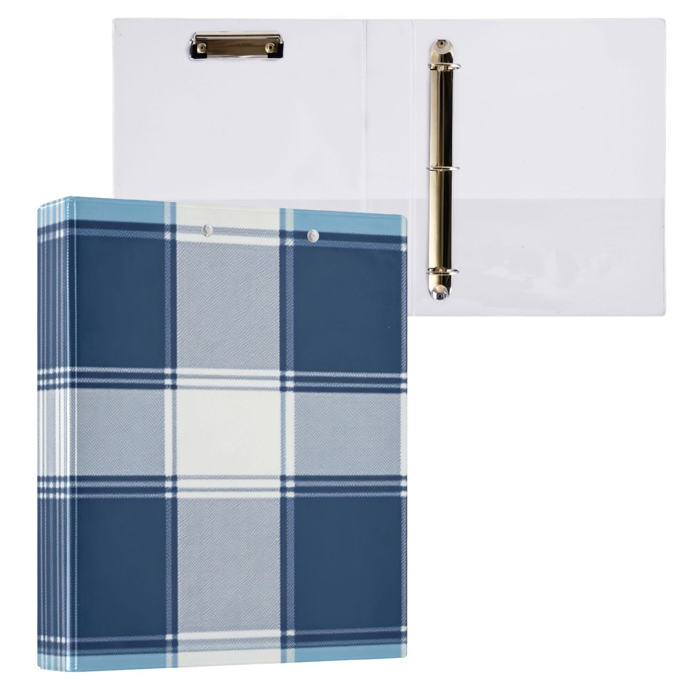 Blue and White Scottish Tartan Plaid Round Ring Binder 3 Rings 1.5 ...