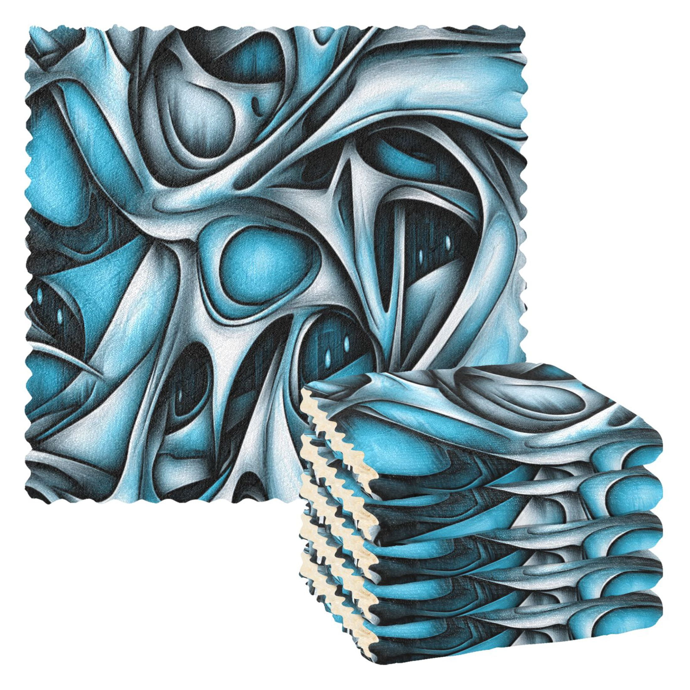 Blue and White Shapes 6 Pack Kitchen Cleaning Cloths 11'' x 11'', Super ...