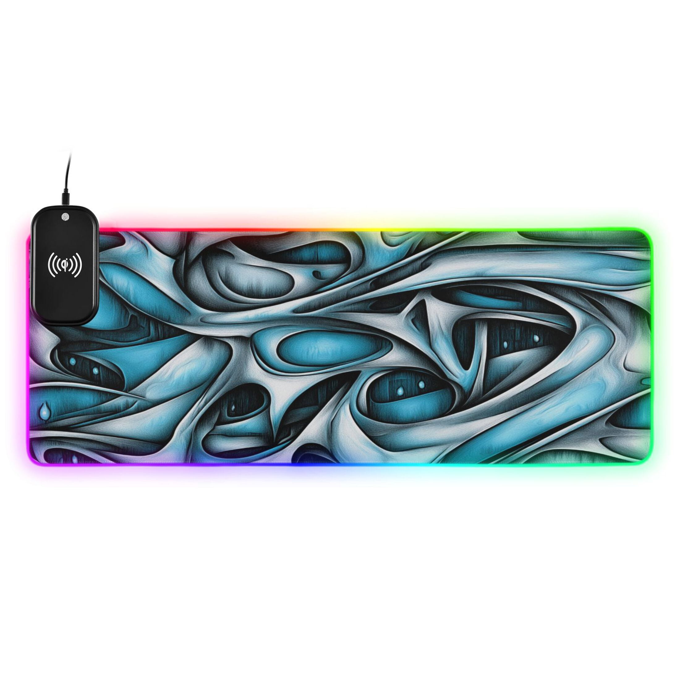 Blue and White Shapes Large RGB Gaming Mouse Pad with Fast Wireless ...