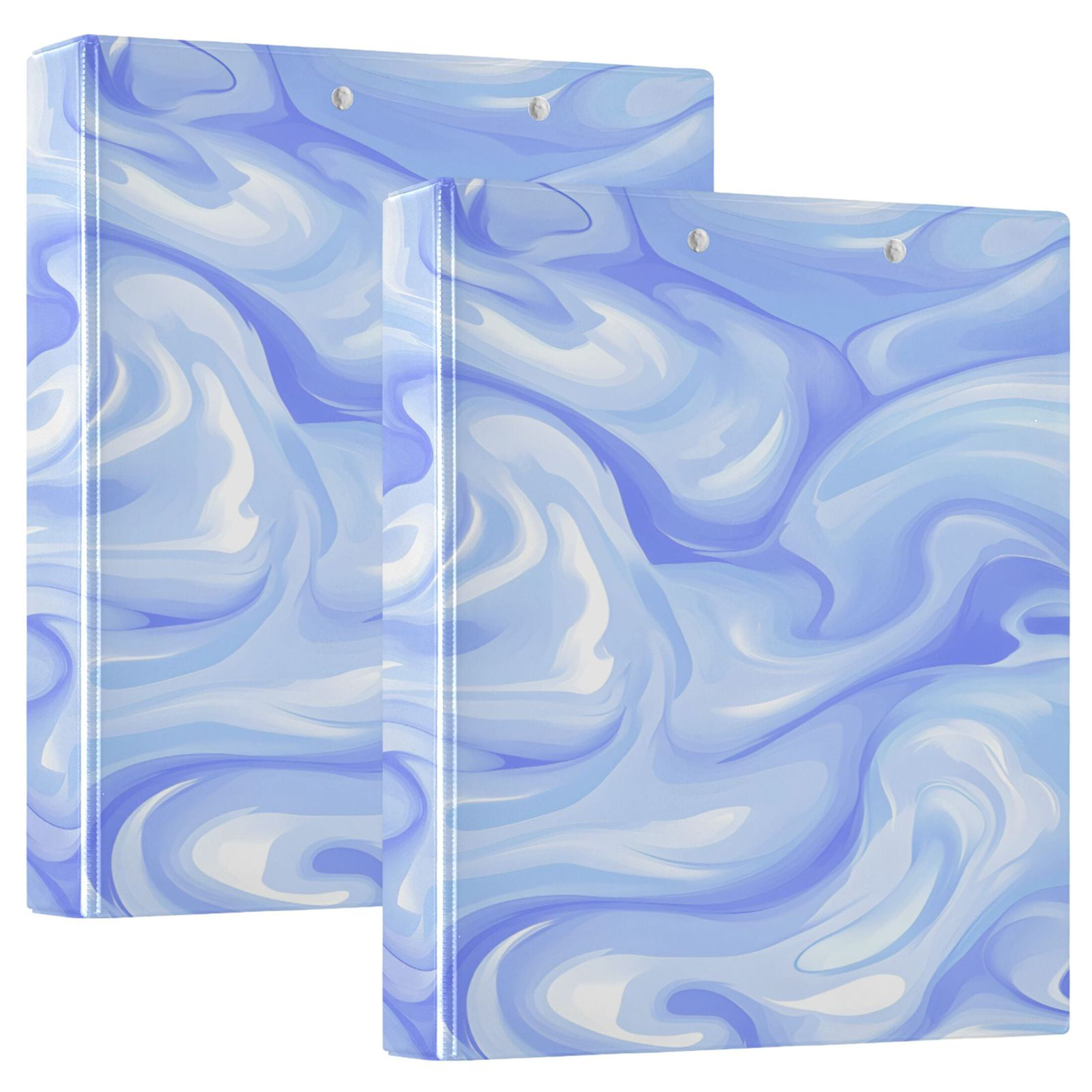 Blue and White Soft Pattern 12.4x10.6in PVC Round Ring Binders, 2-Pack ...