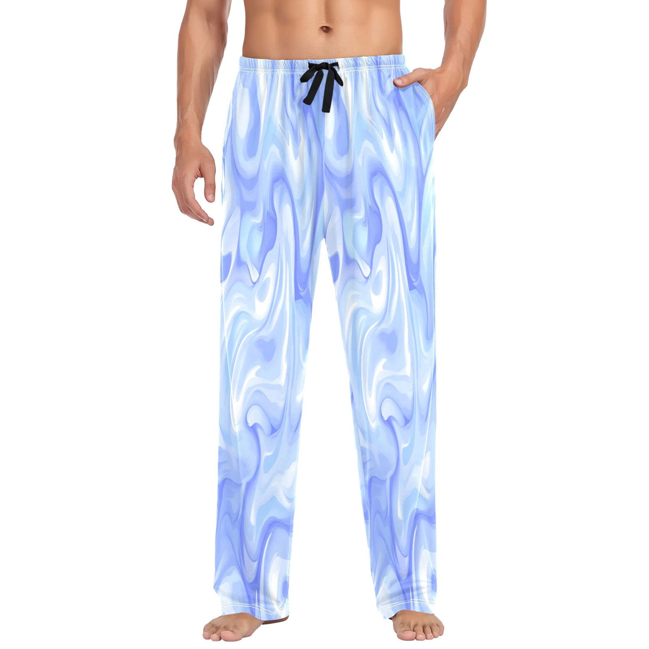 Blue and White Soft Pattern Mens Cotton Pajama Pants Long Staple ...