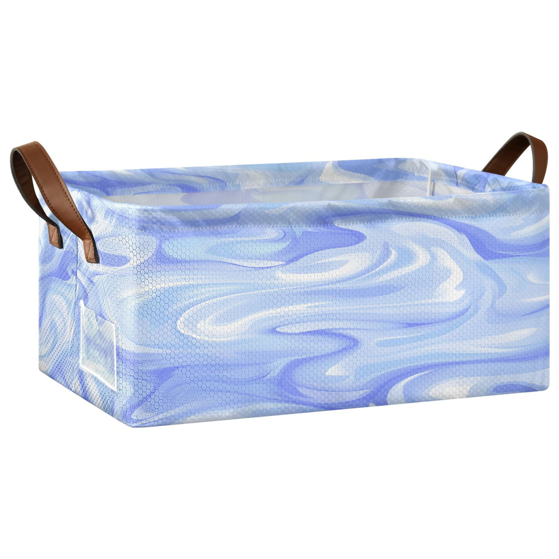 Blue and White Soft Pattern Open Home Storage Bins Foldable Metal Frame ...