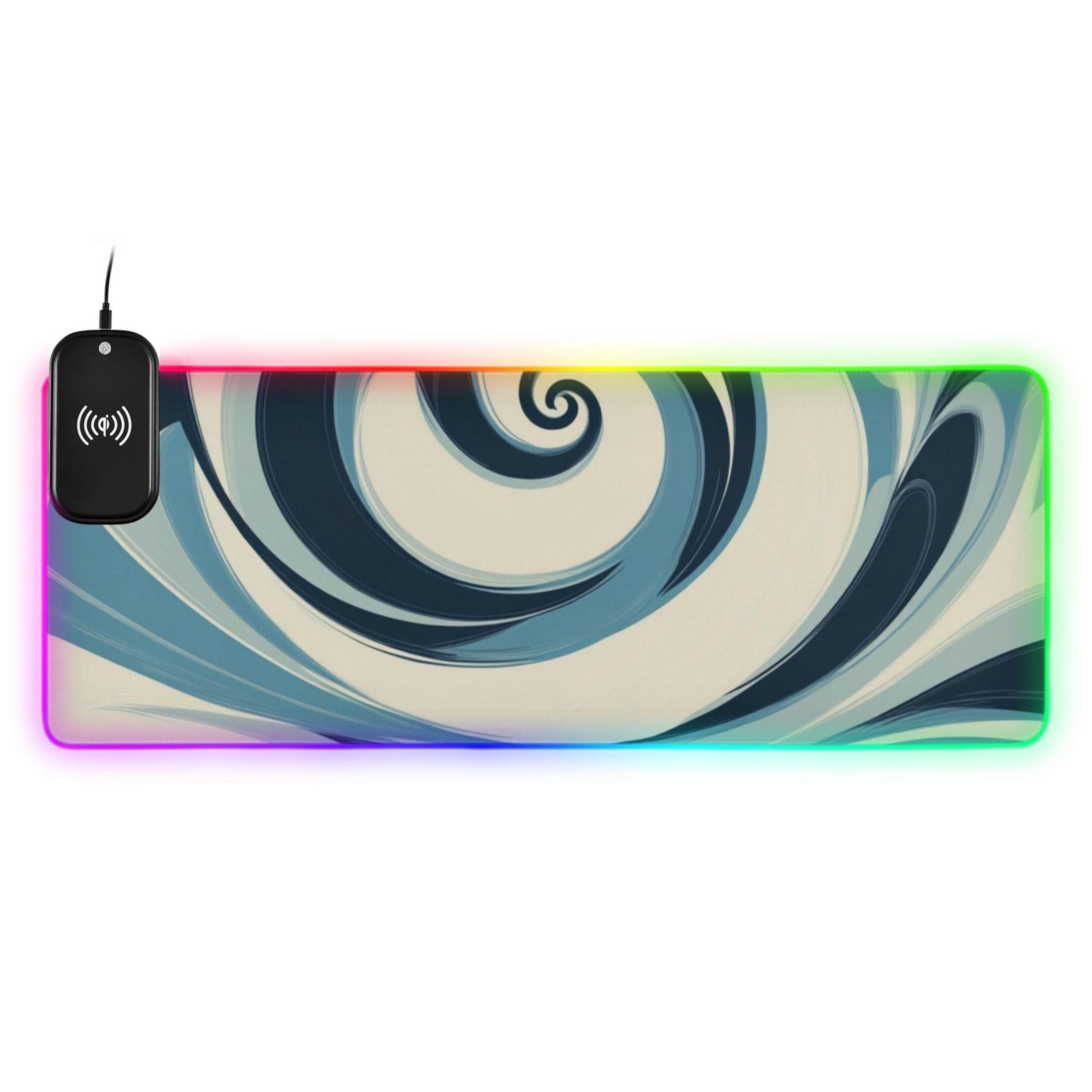 Blue and White Swirls Art Wireless Charging RGB Gaming Mouse Pad Large ...