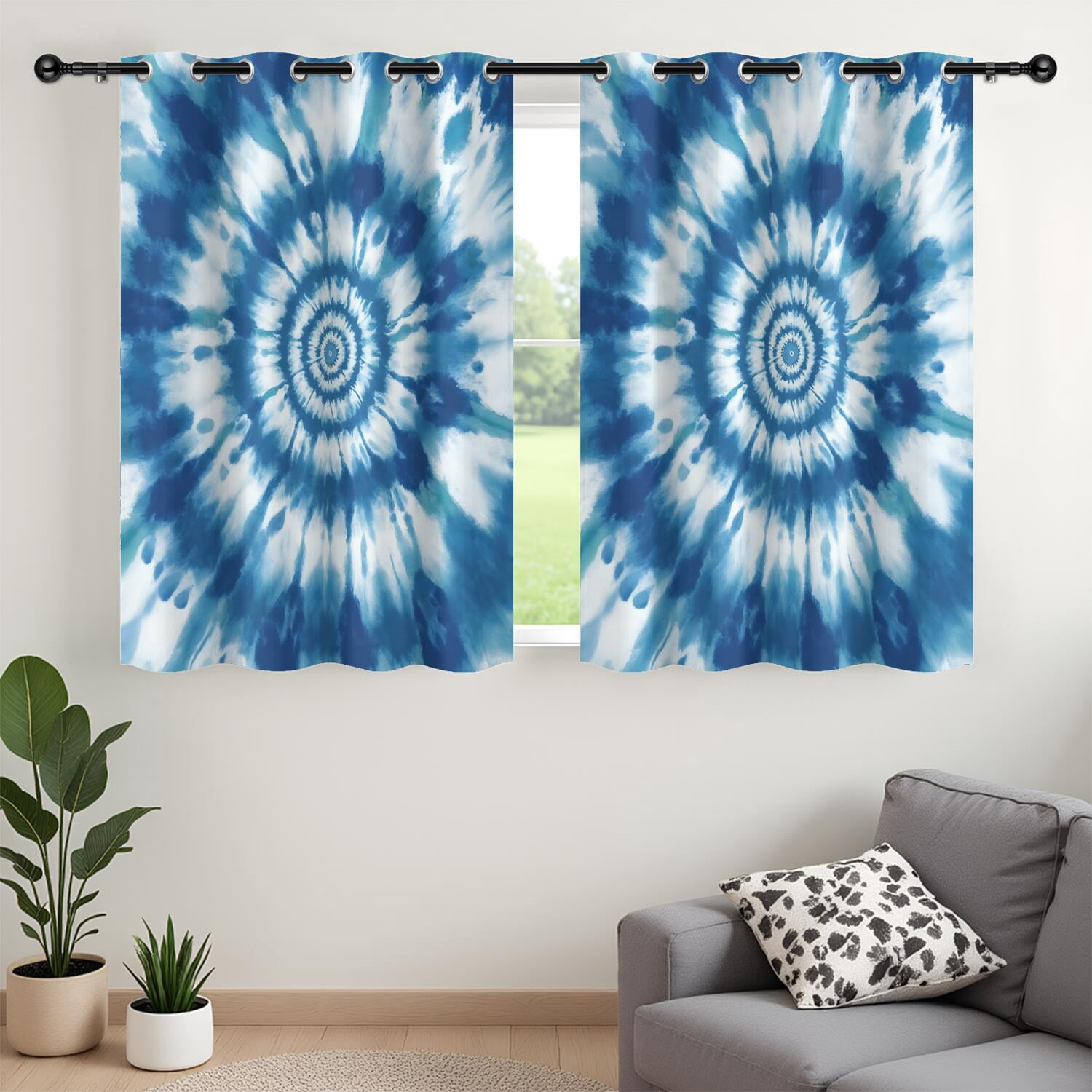 Blue and White Tie Dye Pattern Blackout Curtains,Triple Weaved Fabric ...