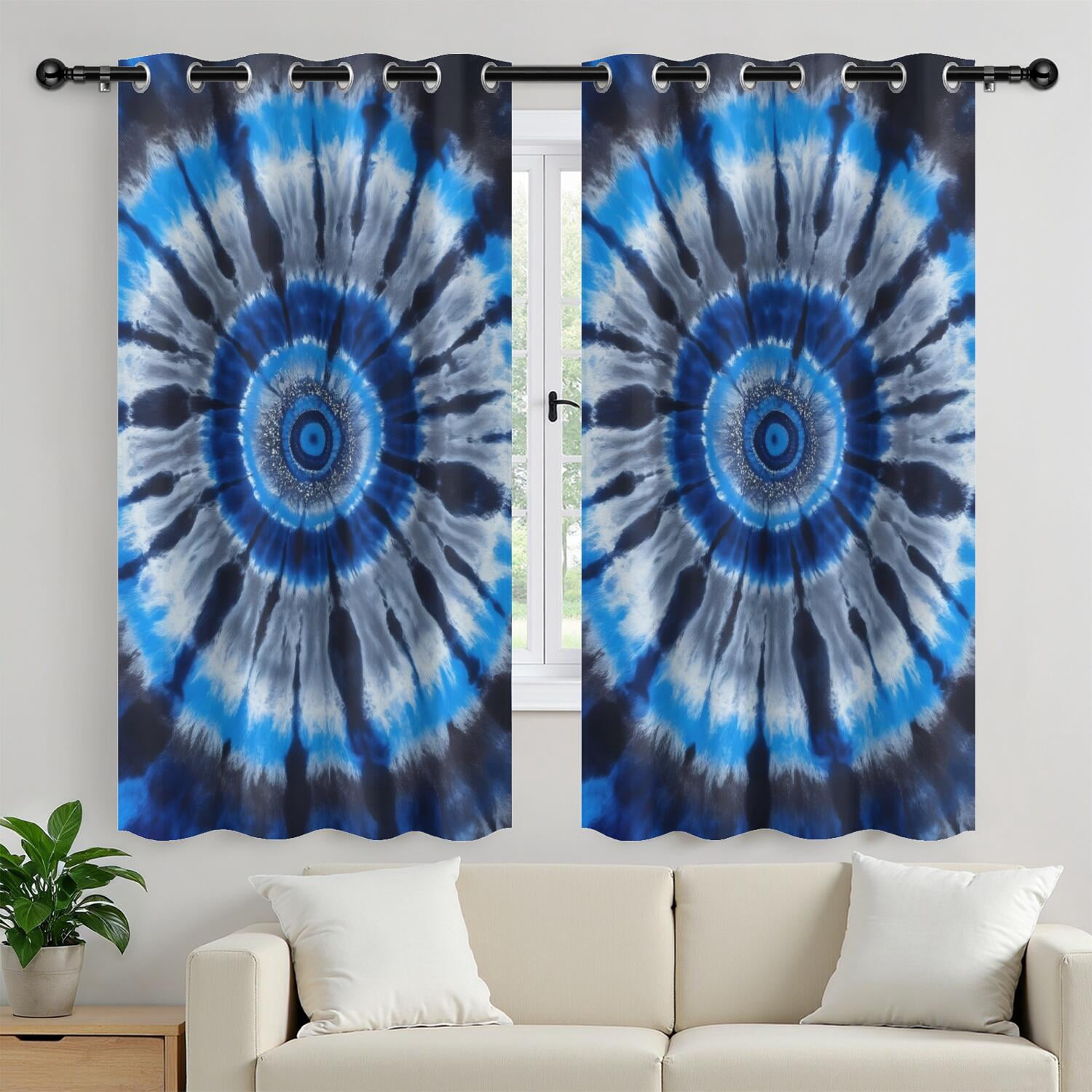 Blue and White Tie Dye Pattern Blackout Curtains,Triple Weaved Fabric ...