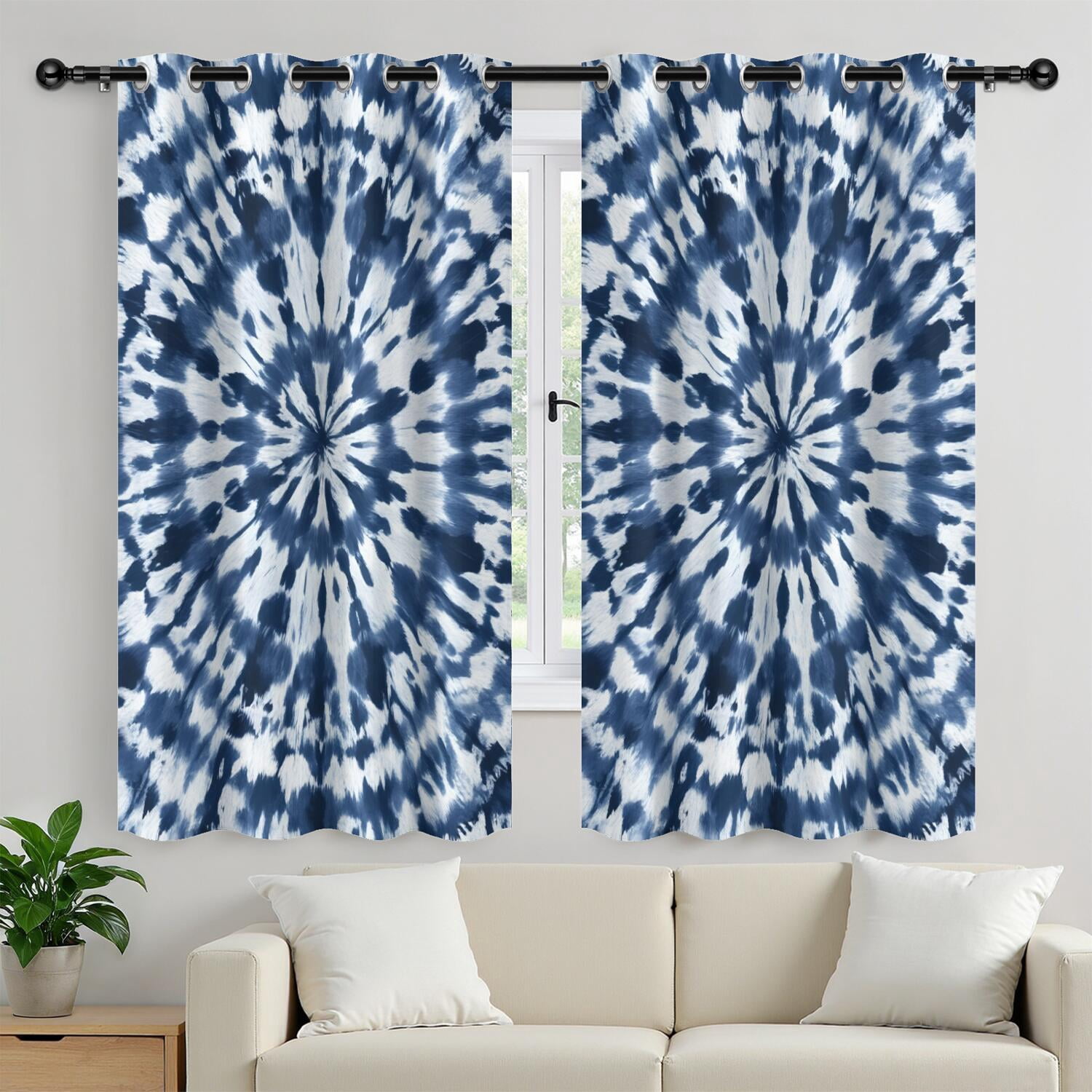 Blue and White Tie Dye Pattern Blackout Curtains,Triple Weaved Fabric ...