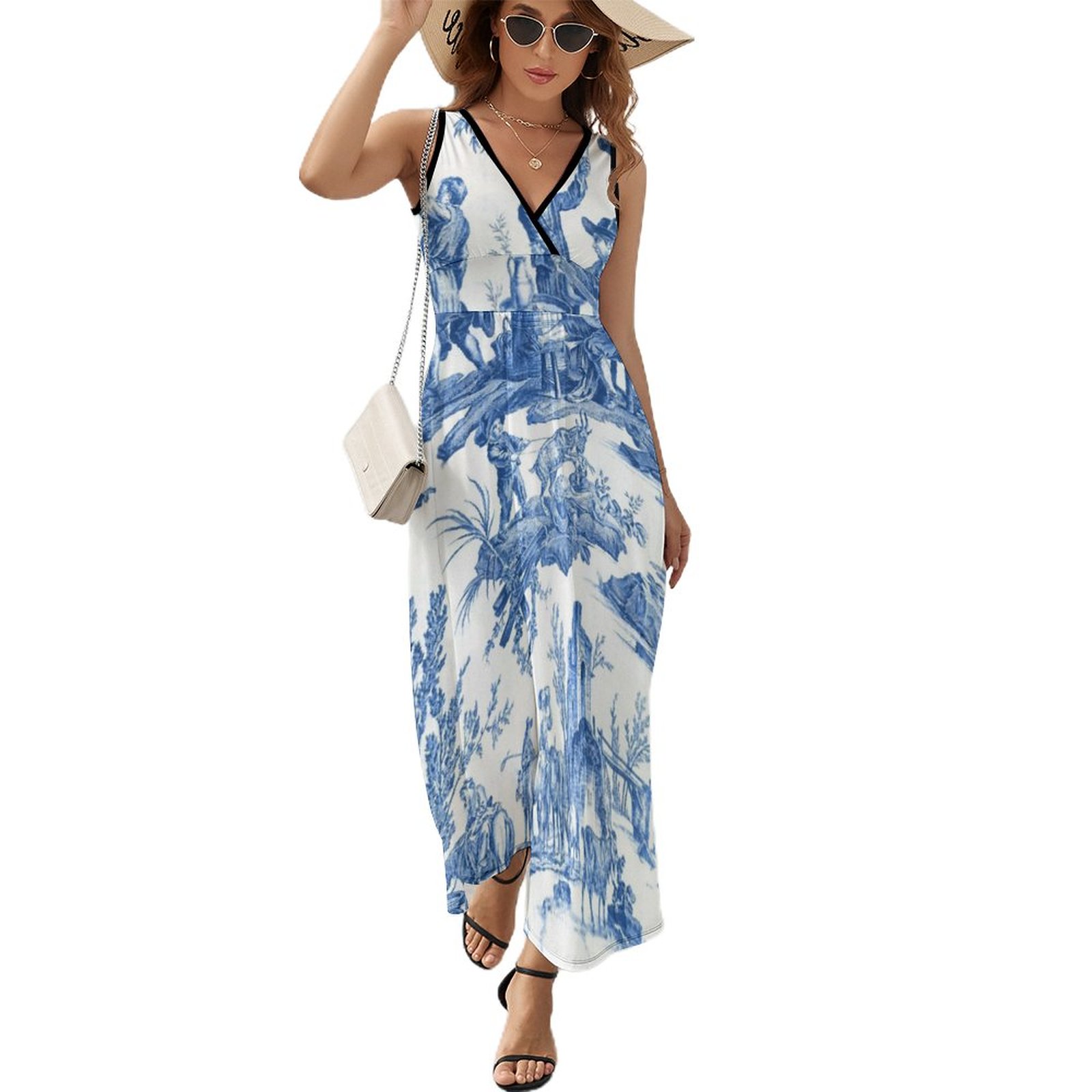 Blue and White Toile de Jouy Sleeveless Dress luxury woman party dress ...