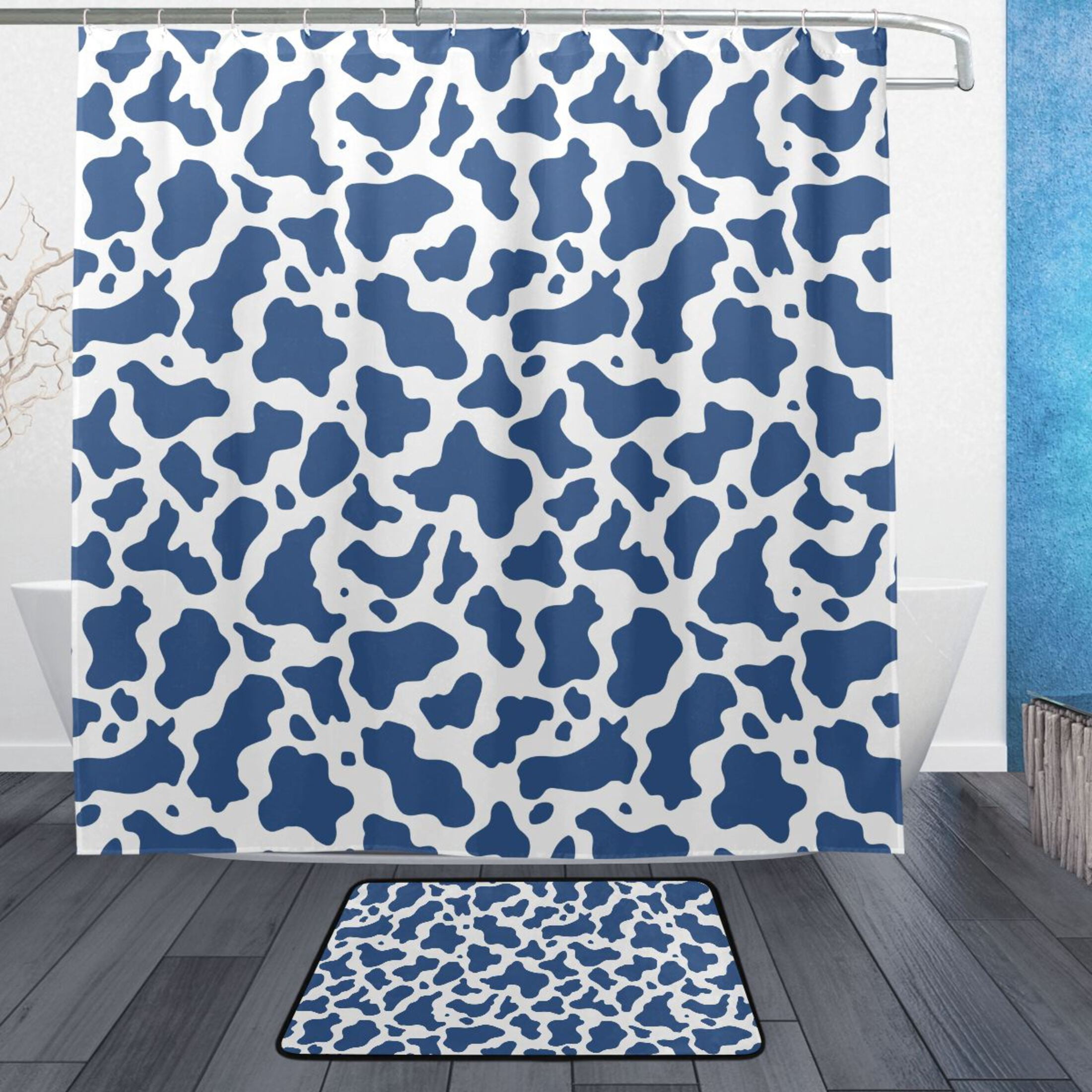 Blue and White Vector Pattern Bathroom Accessory Sets Waterproof Shower ...