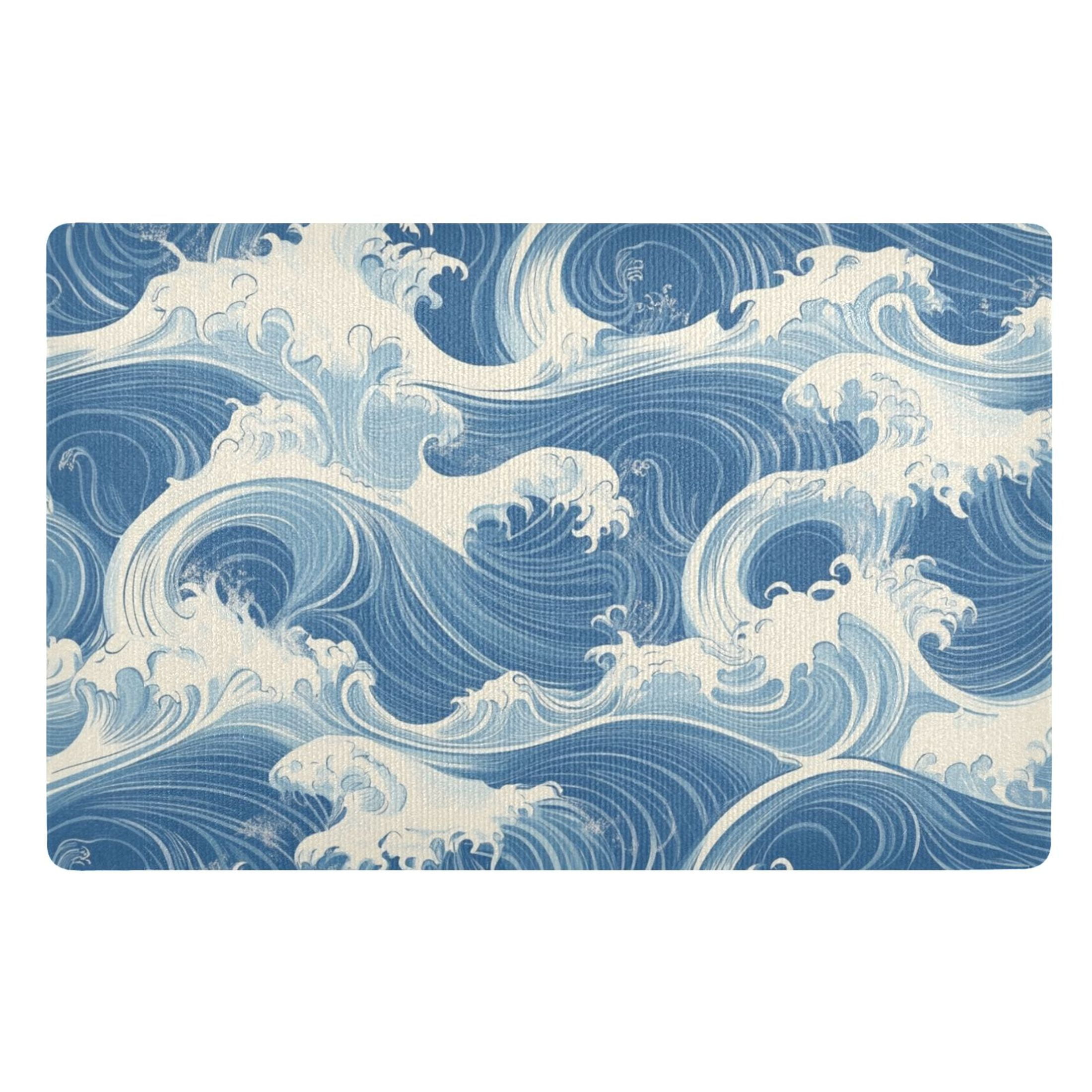 Blue and White Wave Floor Door Mat Outdoor Indoor for Home Entrance ...
