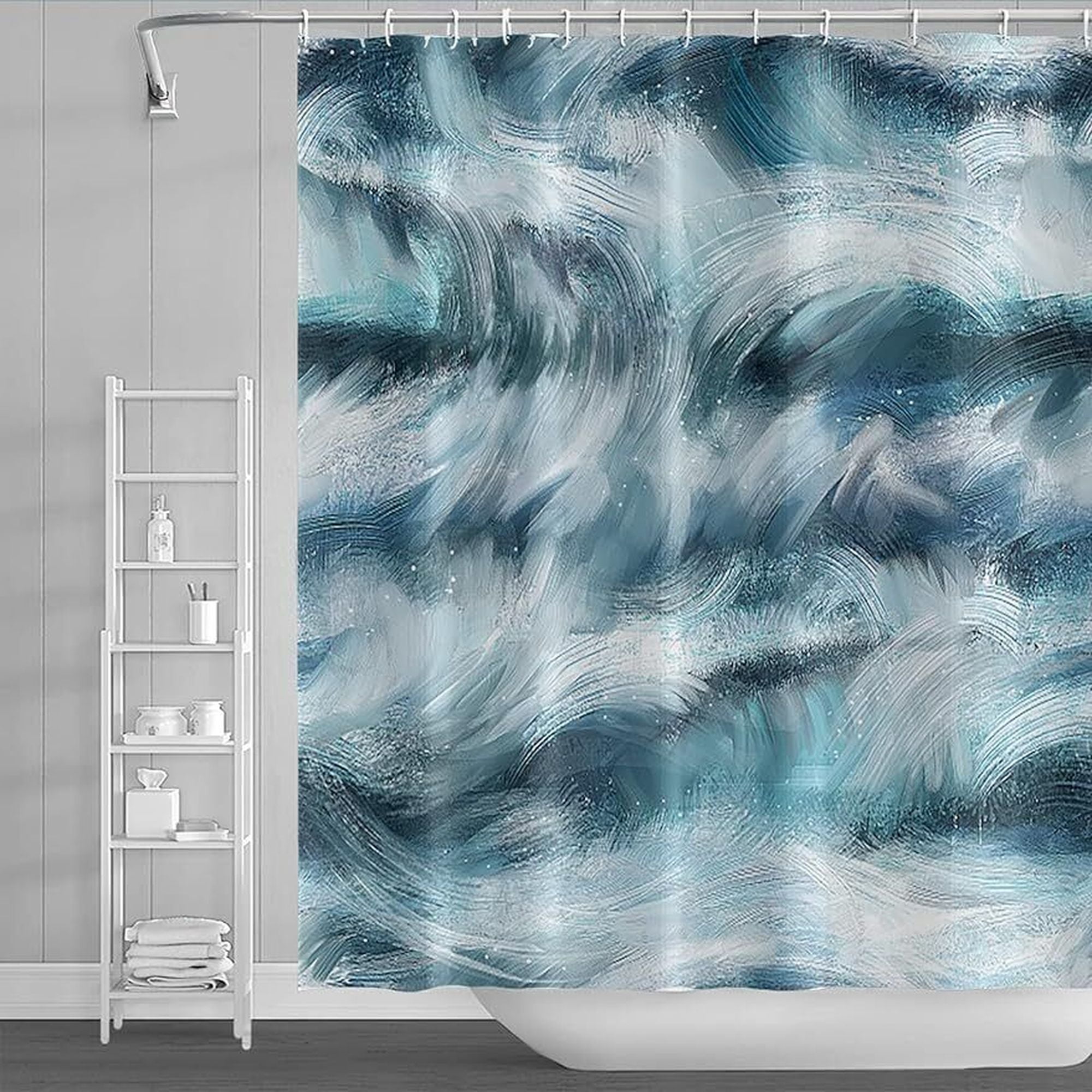 Shower Curtain Blue White Summer Wave Wall Art Home Bathroom - Walmart.com
