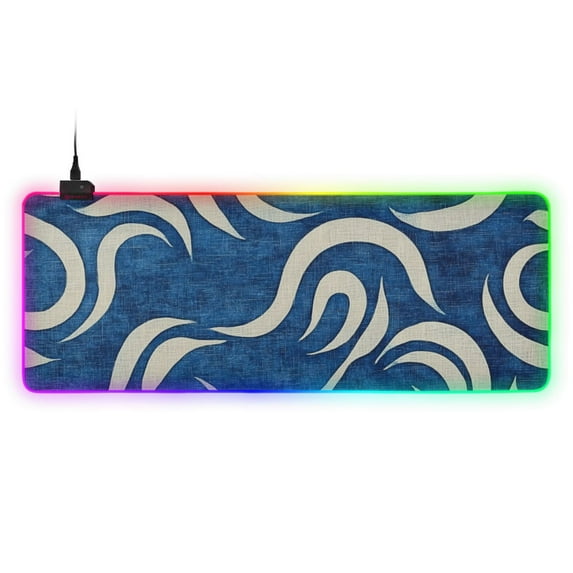 Blue and White Wave RGB Gaming Mouse Pad Large Keyboard Mat Rubber Base ...