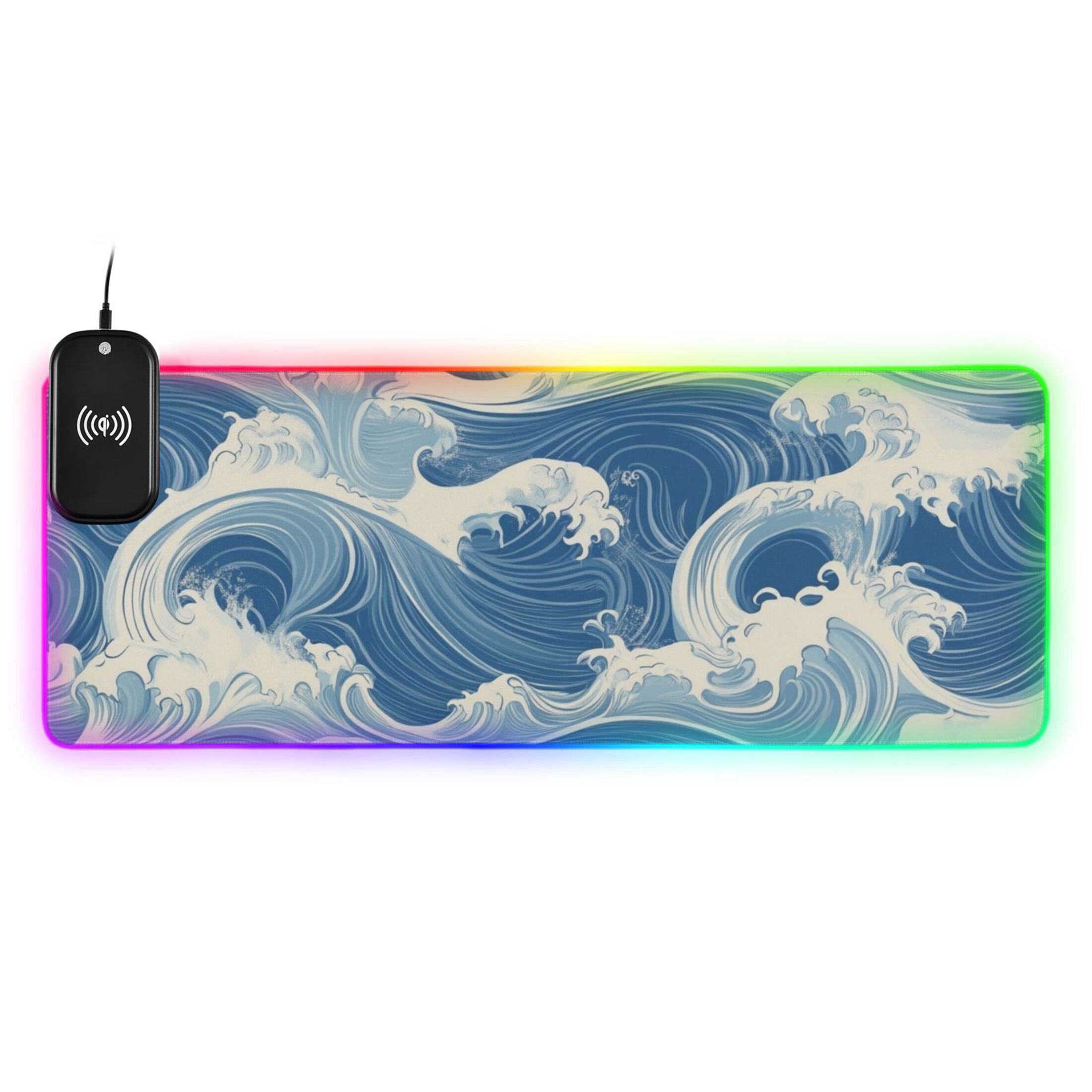 Blue and White Wave Wireless Charging RGB Gaming Mouse Pad Large ...